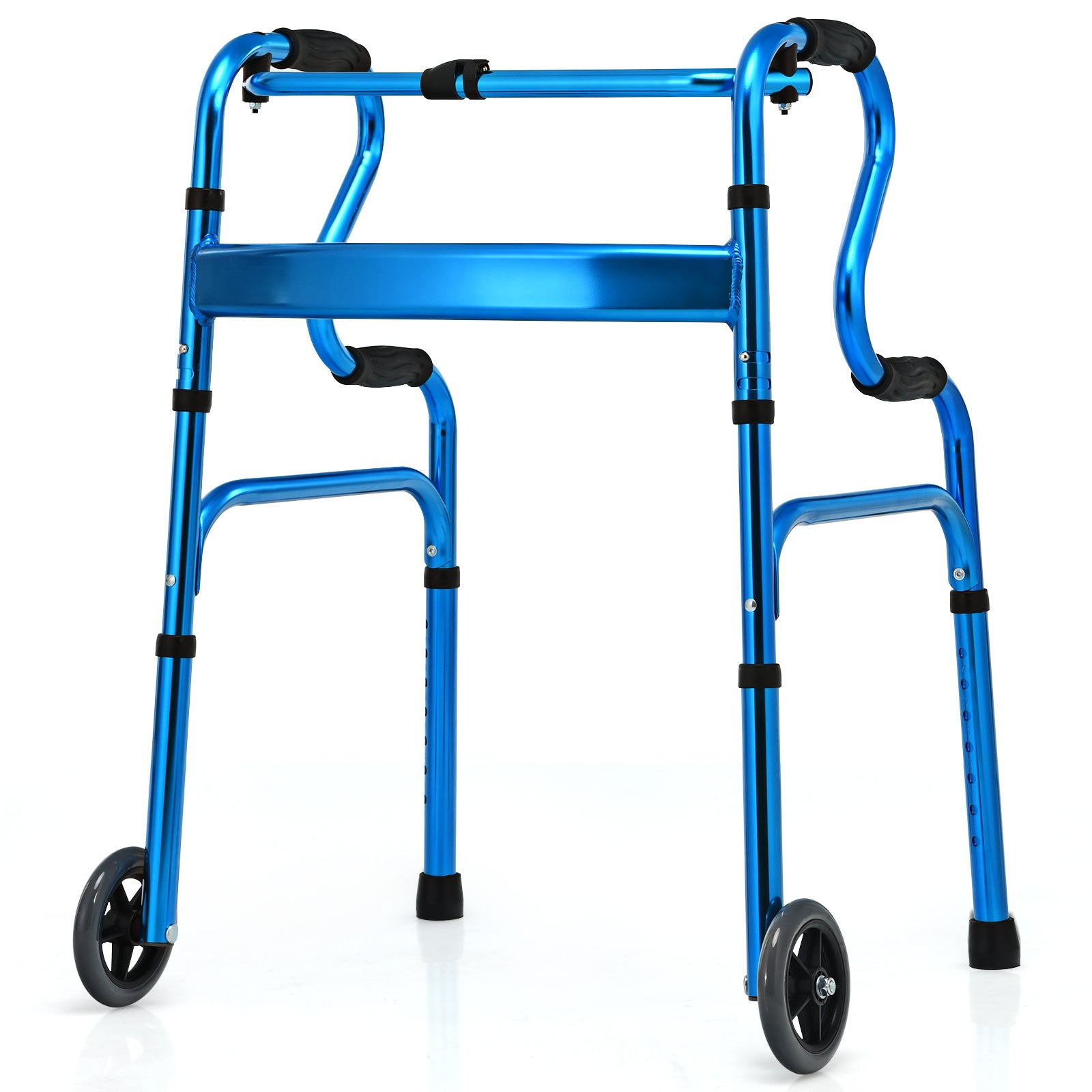 Folding Aluminum Walker Frame with Adjustable Heights and Wheels-Blue ...