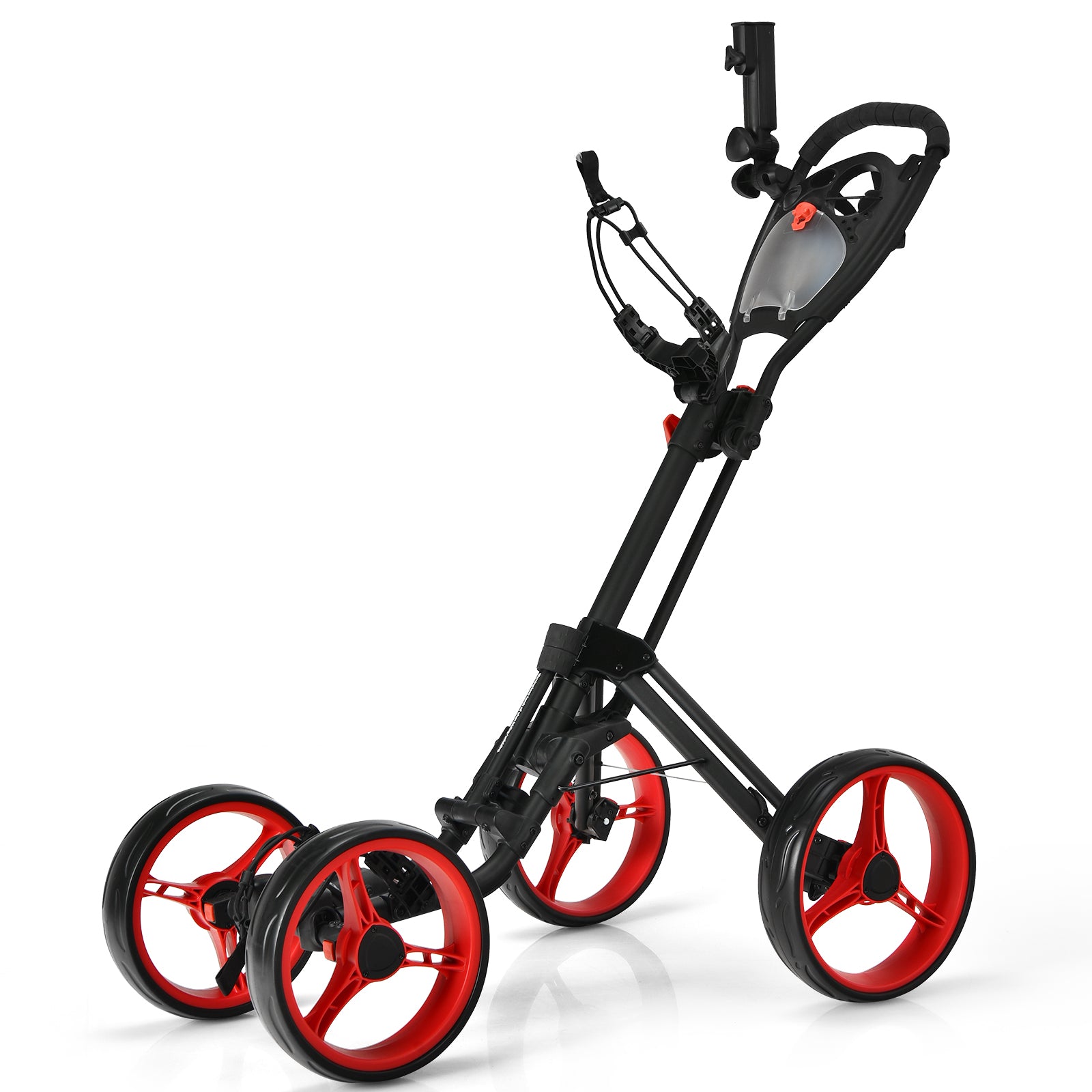 4-Wheel Golf Trolley with Umbrella Cup Holder and Foot Brake-Red ...