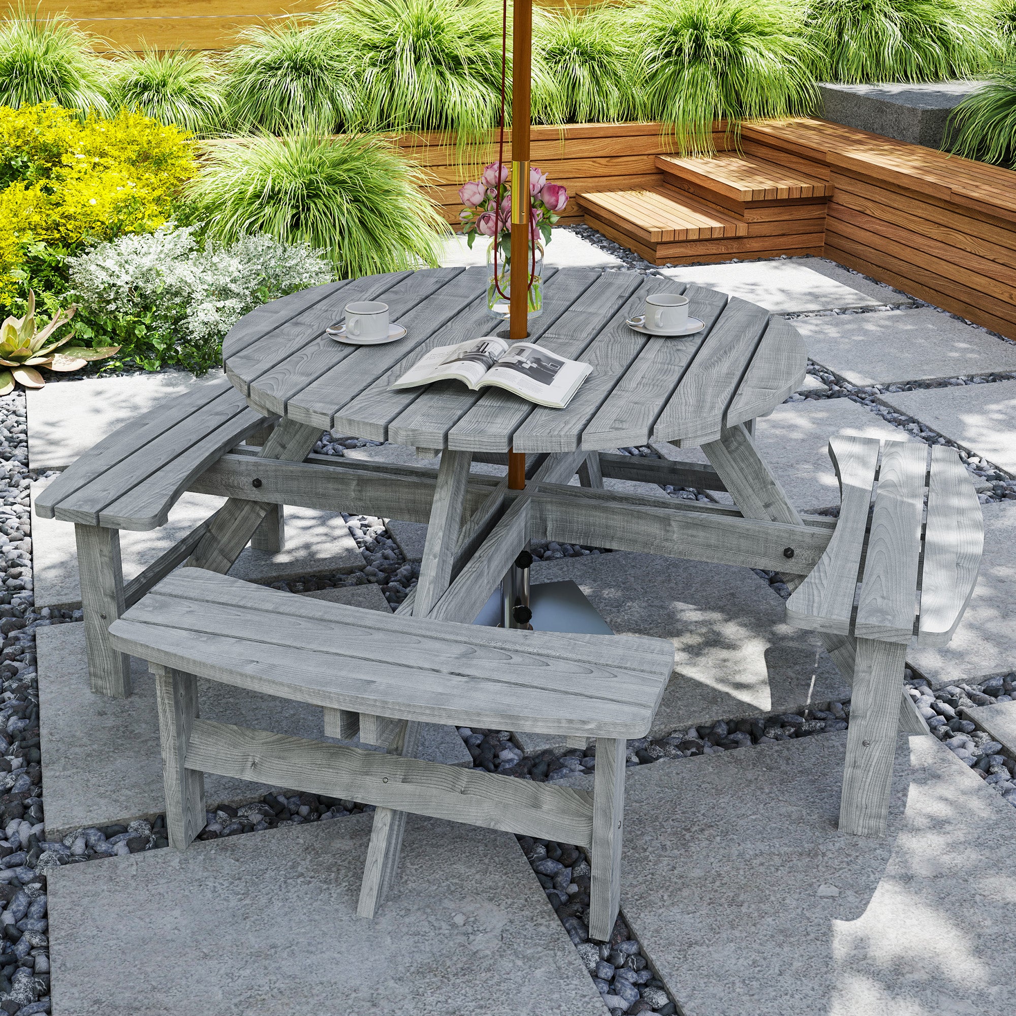 Outsunny 8-Seater Wooden Picnic Set-Fir Wood – GardenArch