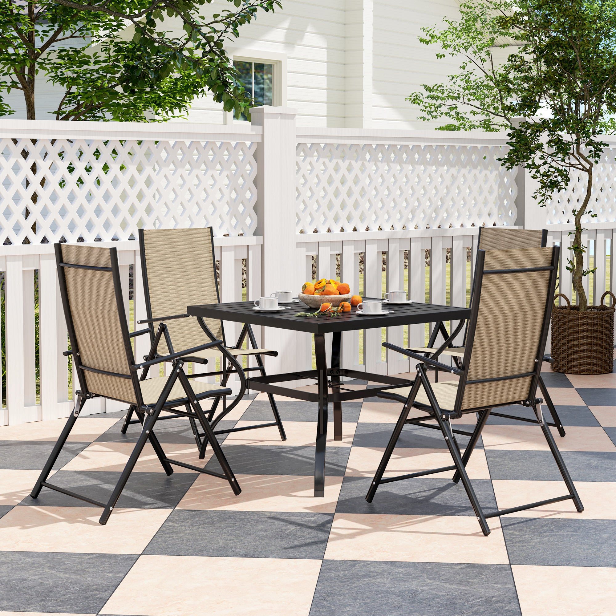 Outsunny Five-Piece Steel Frame Patio Set - Khaki/Black – GardenArch