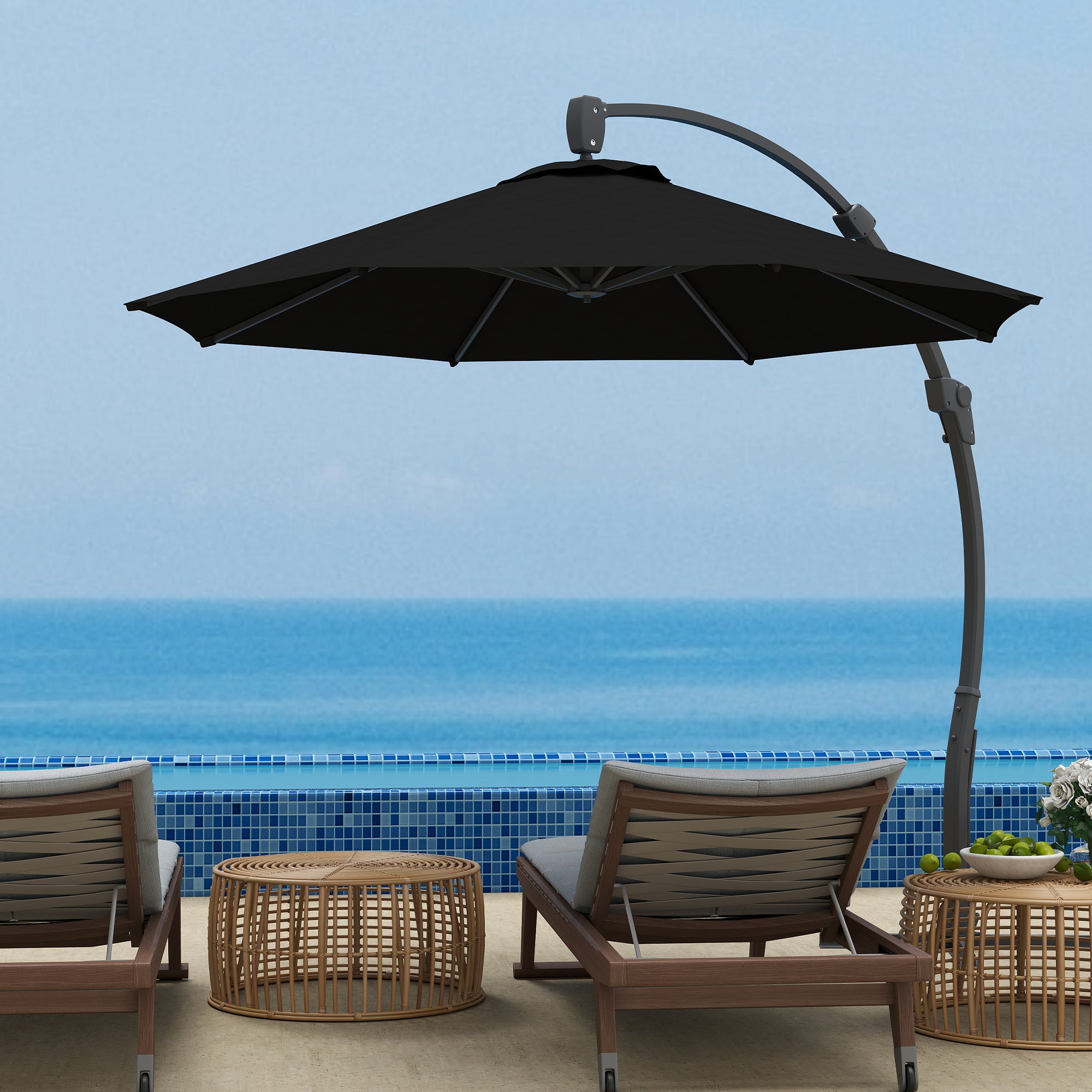Outsunny 3(m) Garden Cantilever Parasol, Round Overhanging Umbrella wi ...