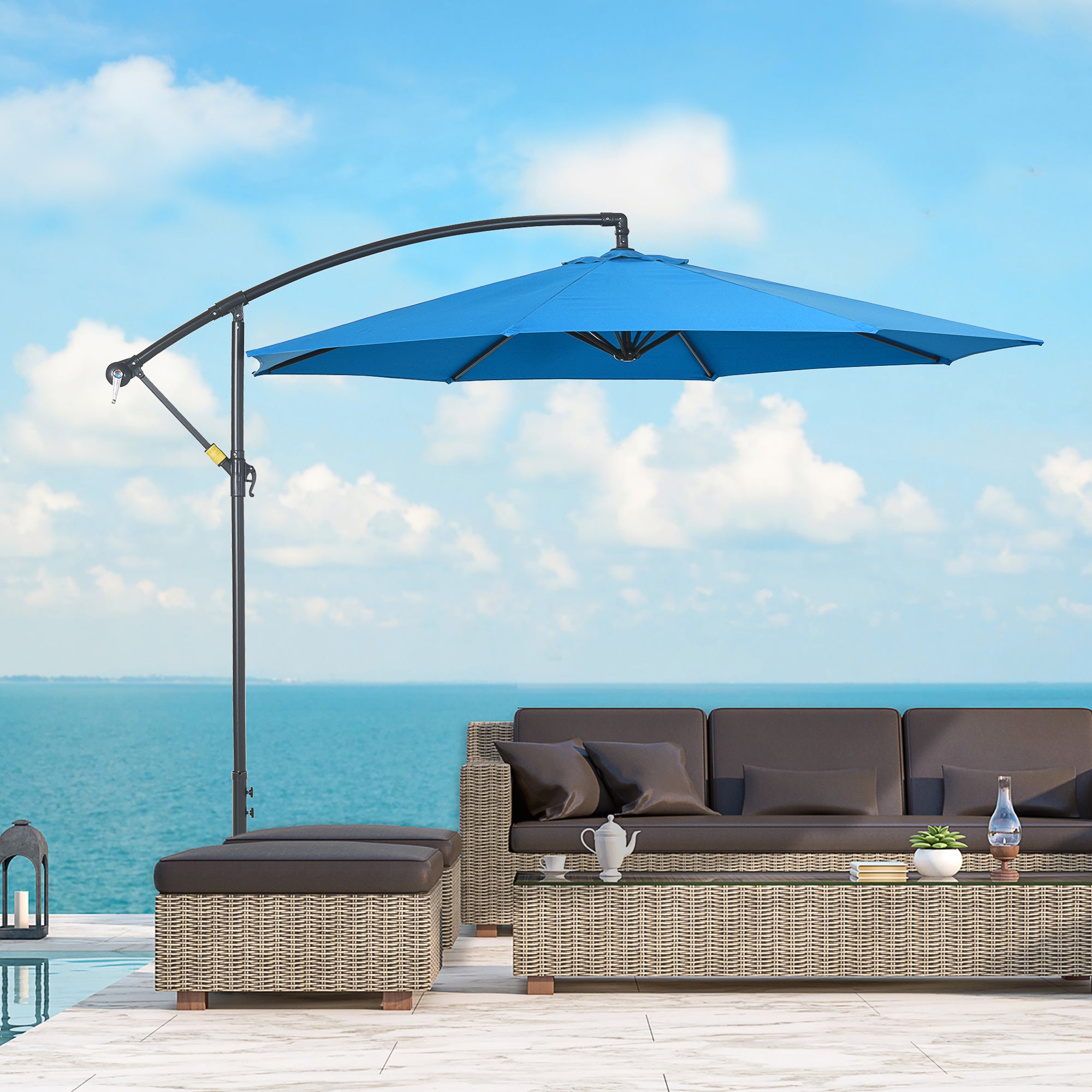 Outsunny 3(m) Offset Cantilever Parasol, with Cross Base - Blue ...