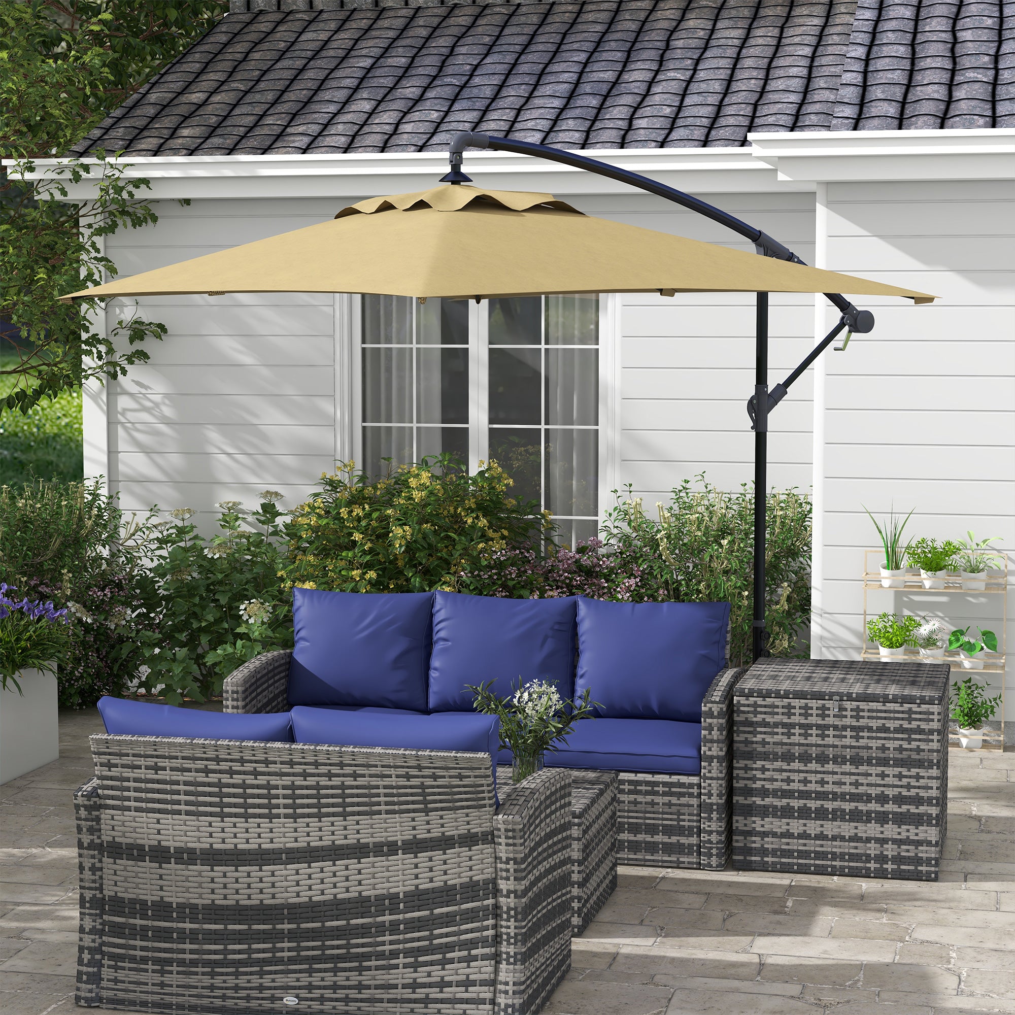 Outsunny 3m Square Canopy Cantilever Parasol, with Cross Base - Brown ...