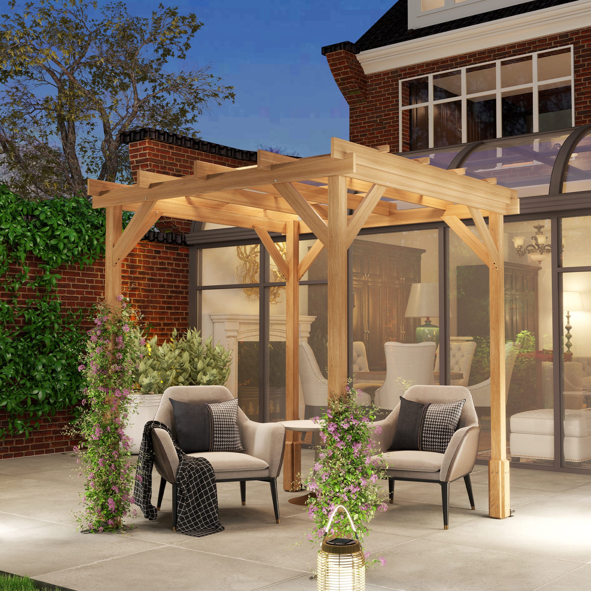 Outsunny 2 x 2m Wooden Pergola Kit, Decorative Garden Gazebo Shelter w ...