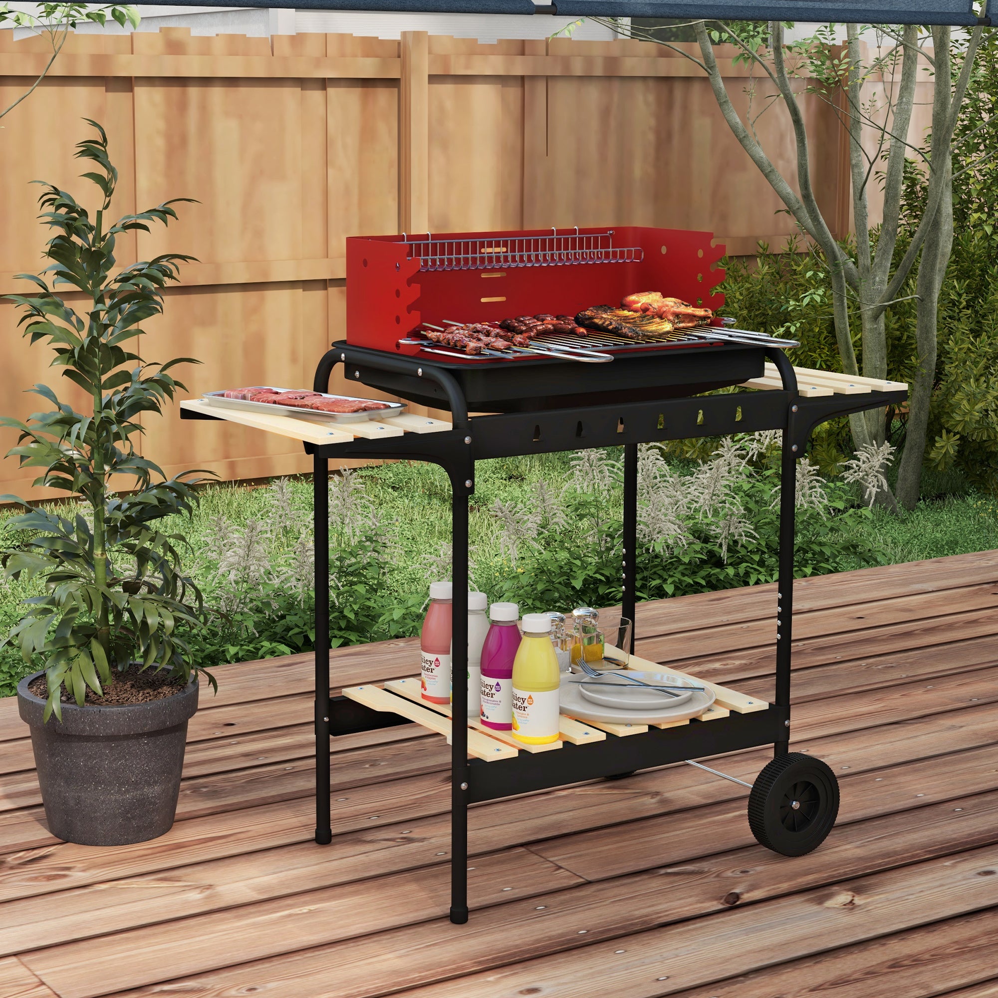 Outsunny Charcoal BBQ, with Five Position Grill Grate - Red – GardenArch