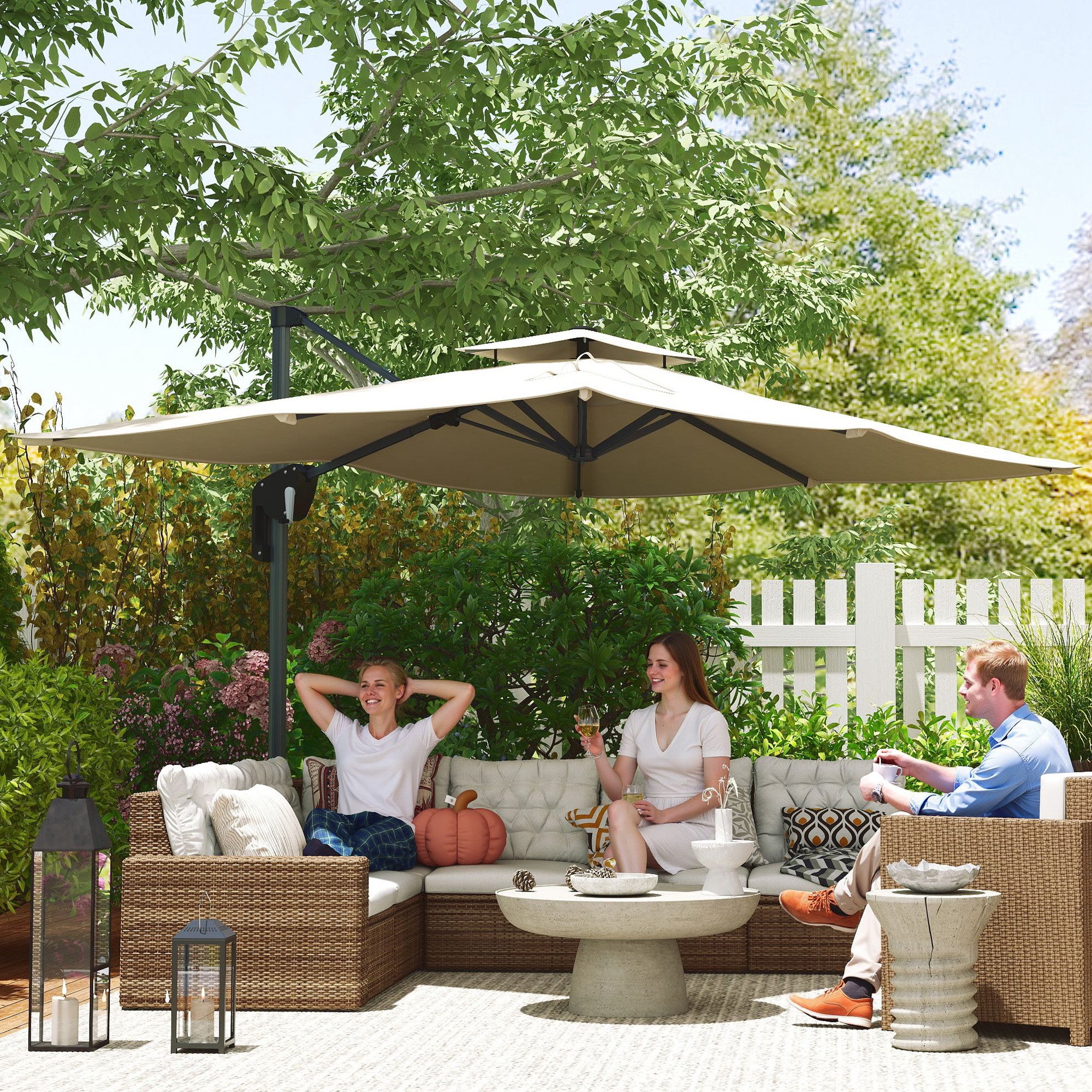 Outsunny 3.7 x 2.7 m Cantilever Parasol w/ 360° Rotation and Easy Tilt ...