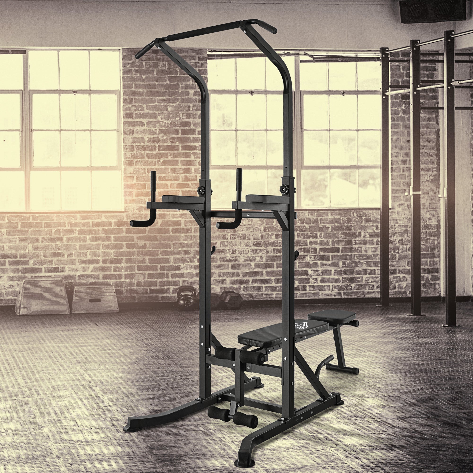 HOMCOM Multifunction Power Tower w/ Bench Home Workout Dip Station Pus ...