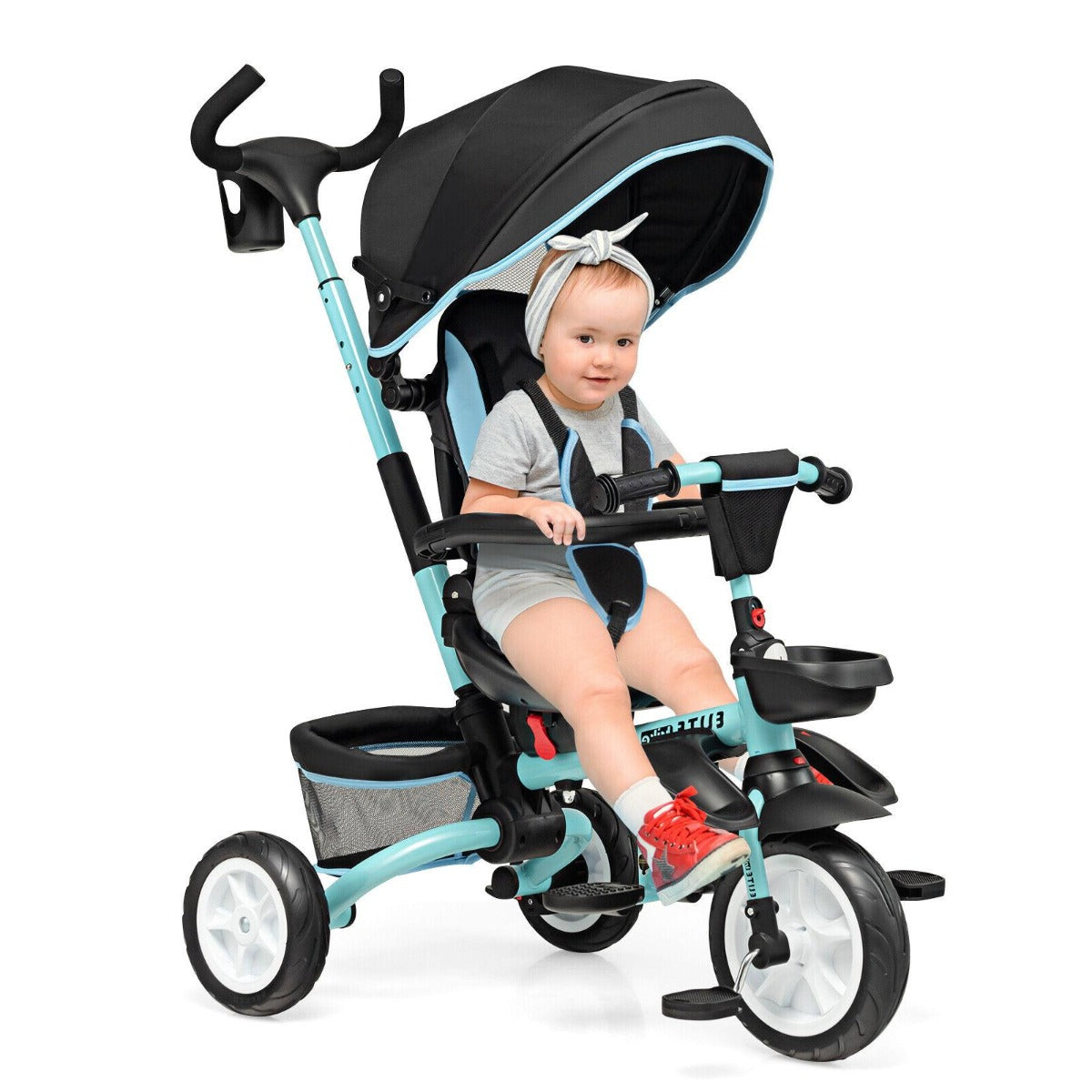 Folding Baby Tricycle with 360Â° Swivel Seat and Adjustable Canopy-Blu ...