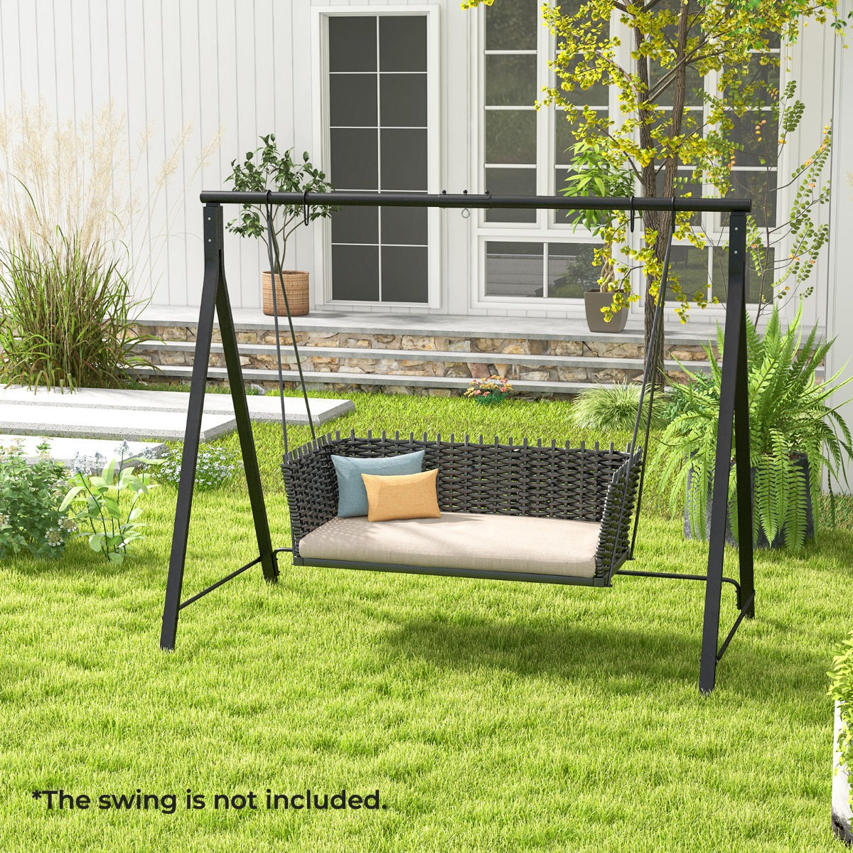 Porch Swing Frame Patio Metal Swing Stand with A-Shaped Structure-Blac ...