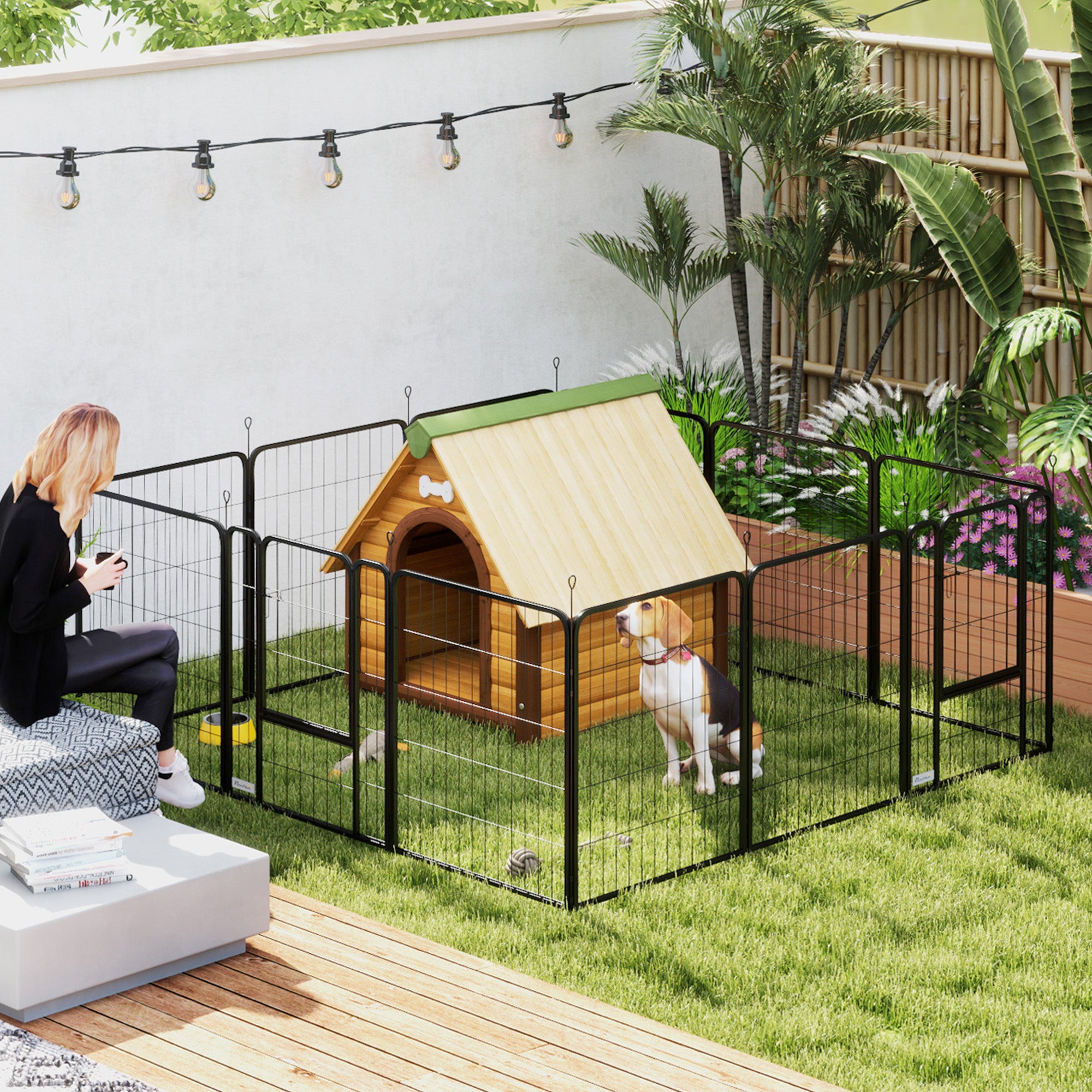 PawHut 12 Panels Heavy Duty Dog Playpen with Doors, for Medium Dogs, 8 ...