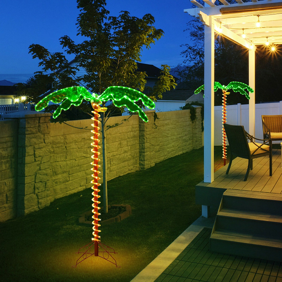 Tropical Holographic LED Rope Light Coconut Plant with 4 Stakes ...