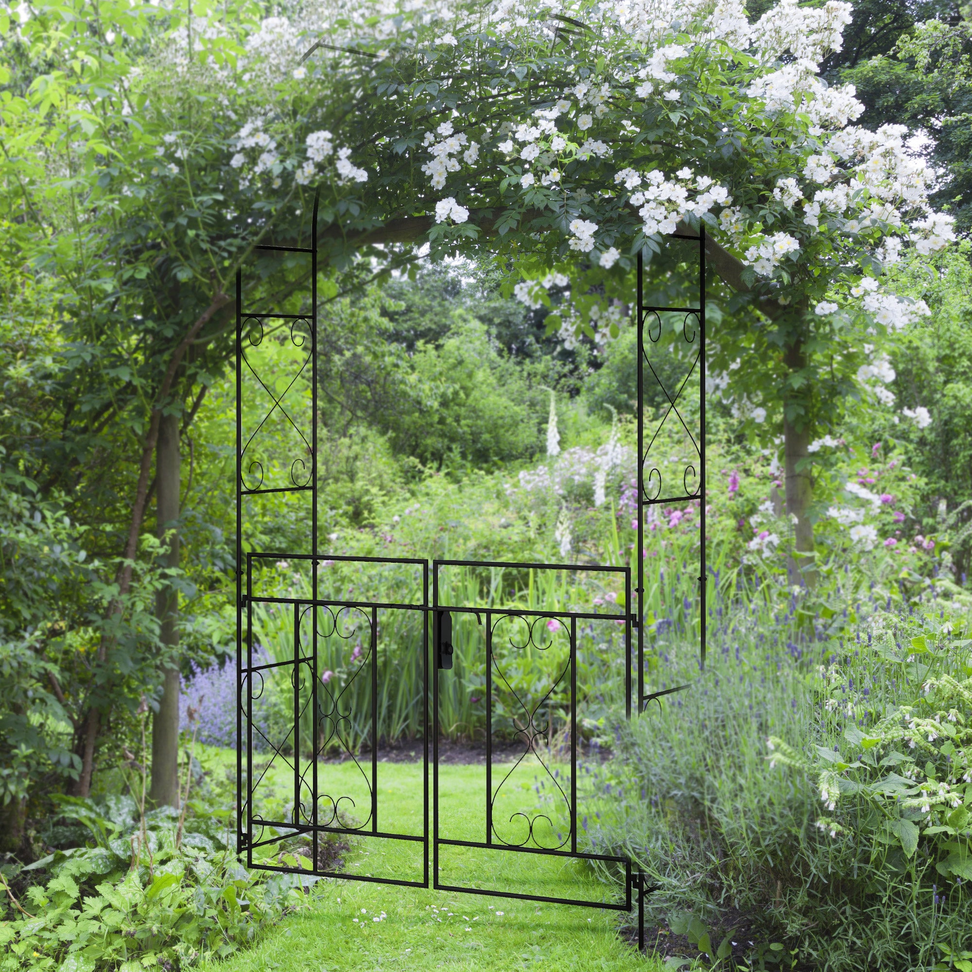 Outsunny Decorative Garden Arch, with Gate - Black – GardenArch