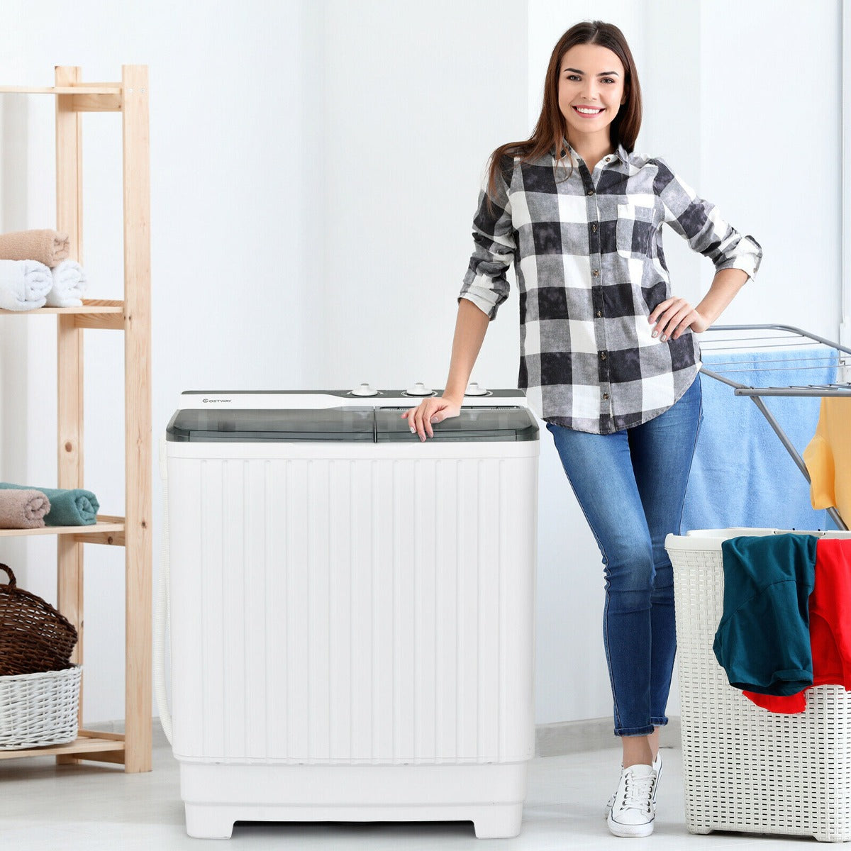 Semi-Automatic Washing Machine with 3 Modes for Apartment-Grey – GardenArch