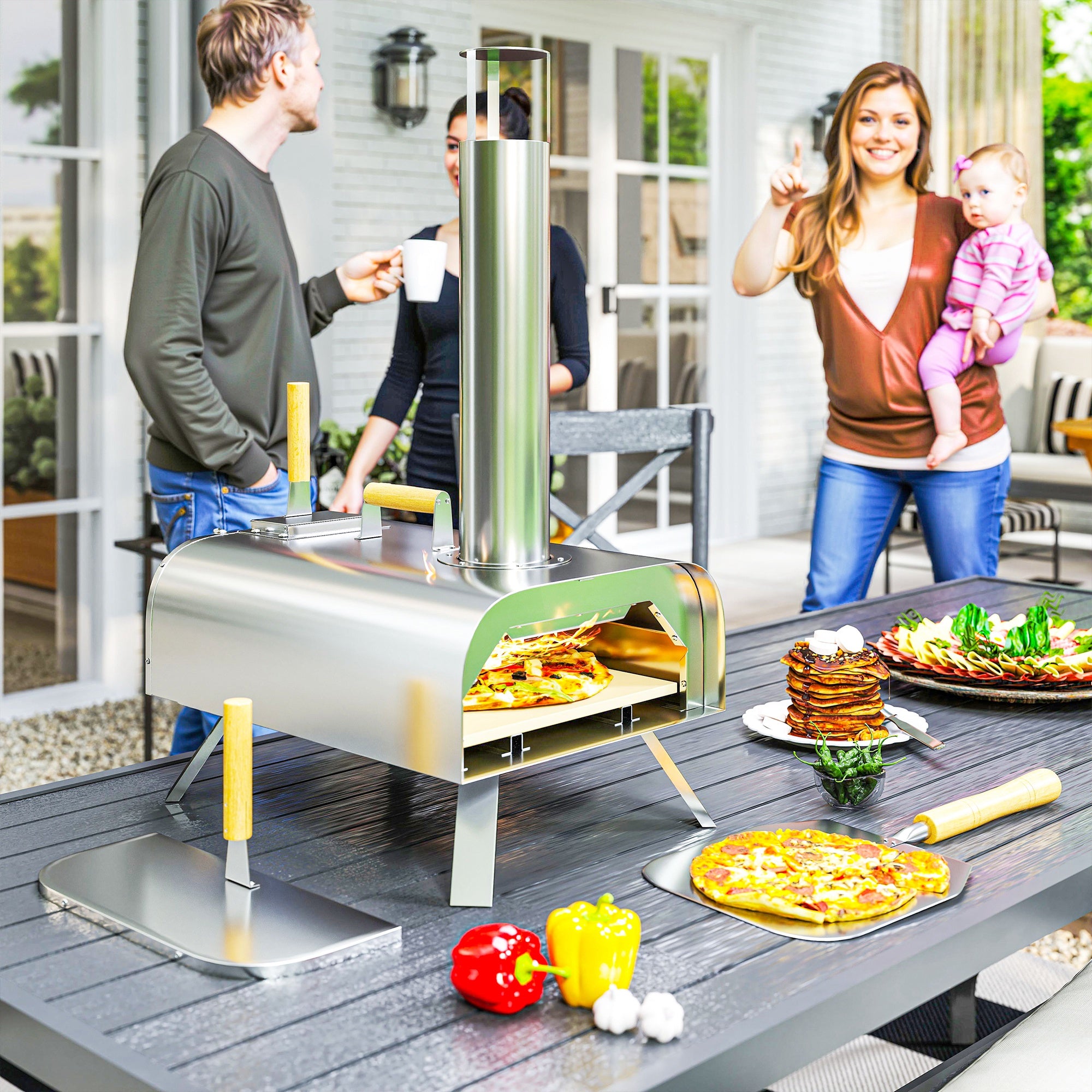 Outsunny Outdoor Pizza Oven, Portable Wood Pellet Pizza Oven with Pizz ...