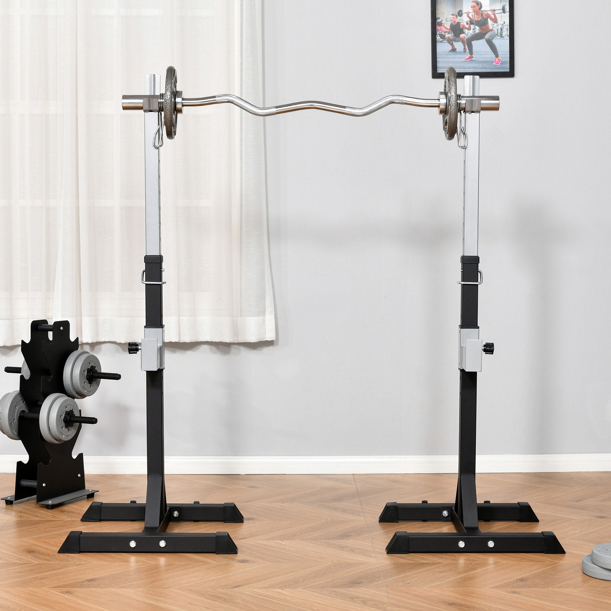 HOMCOM 2 Pairs Adjustable Barbell Squat Rack Portable Stand Weight Lif ...