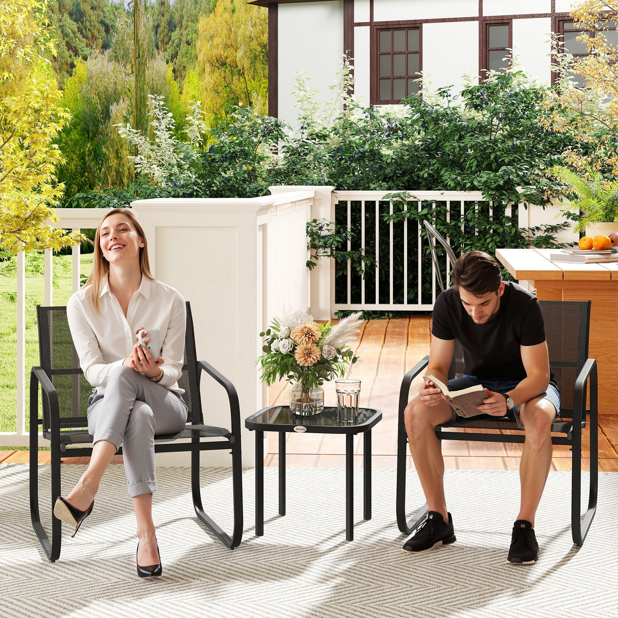 Outsunny Three-Piece Garden Seating Set - Black – GardenArch