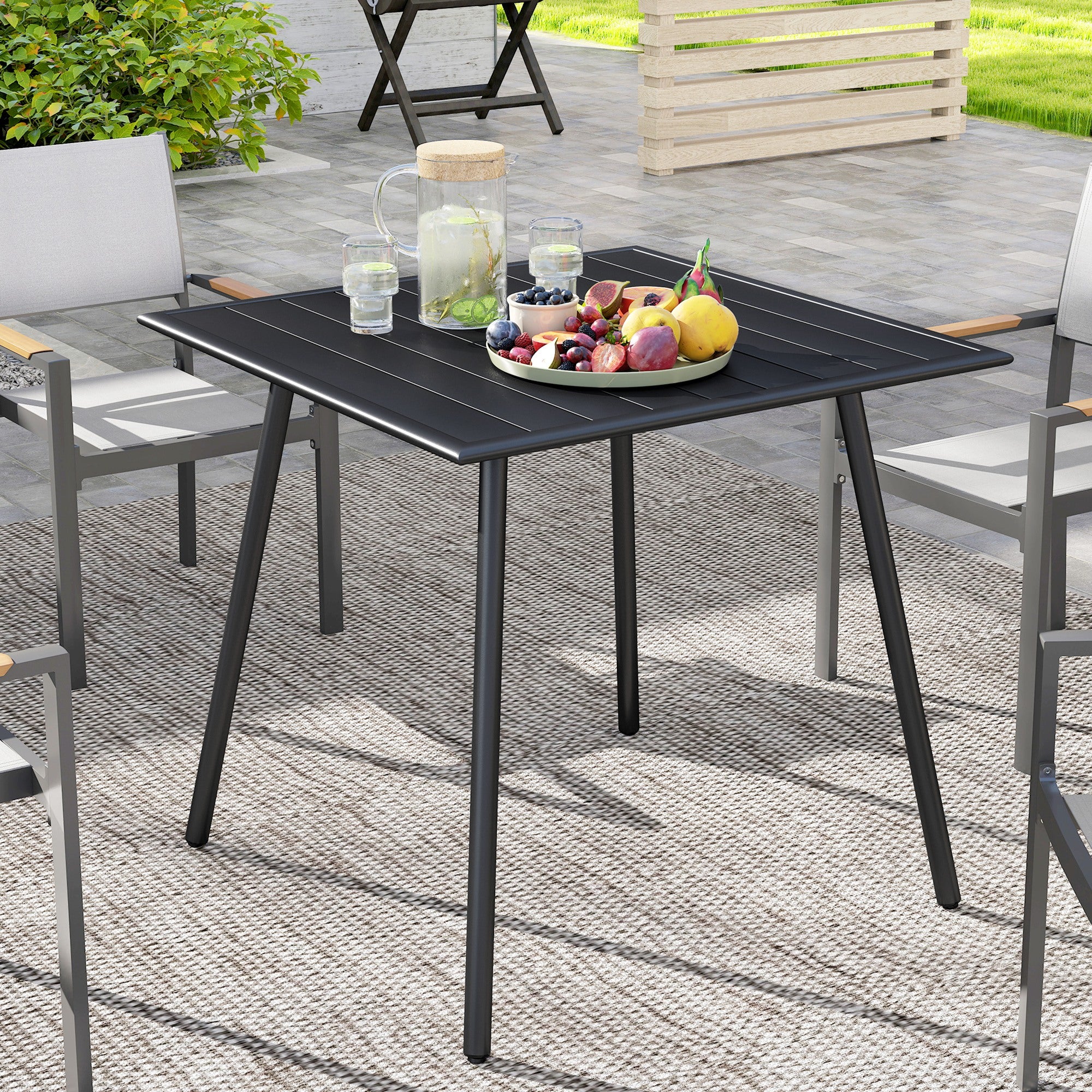 Outsunny Square Garden Table with Slat Top, Steel Frame, Outdoor Table ...