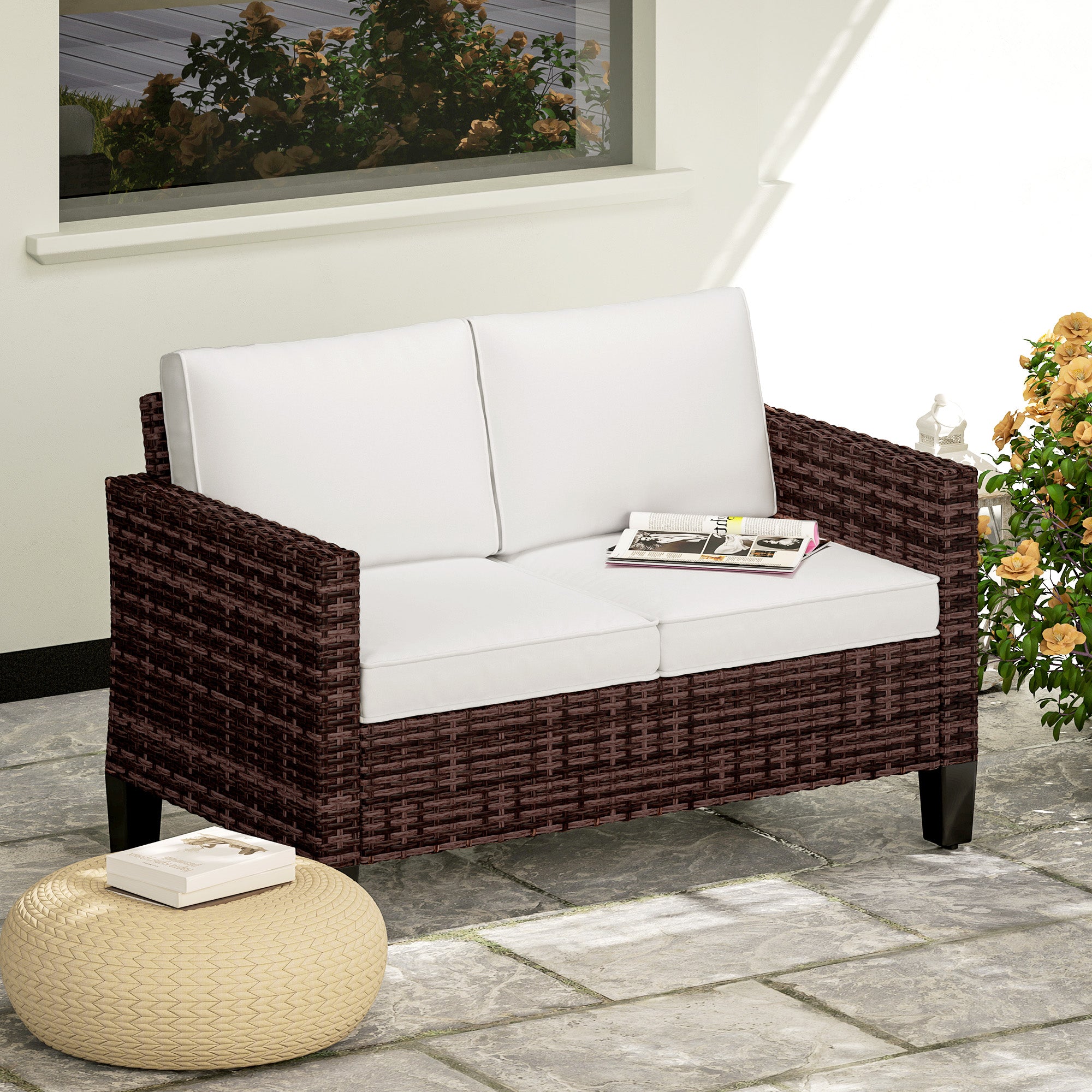 Outsunny Two-Seater Rattan Outdoor Sofa - Brown – GardenArch