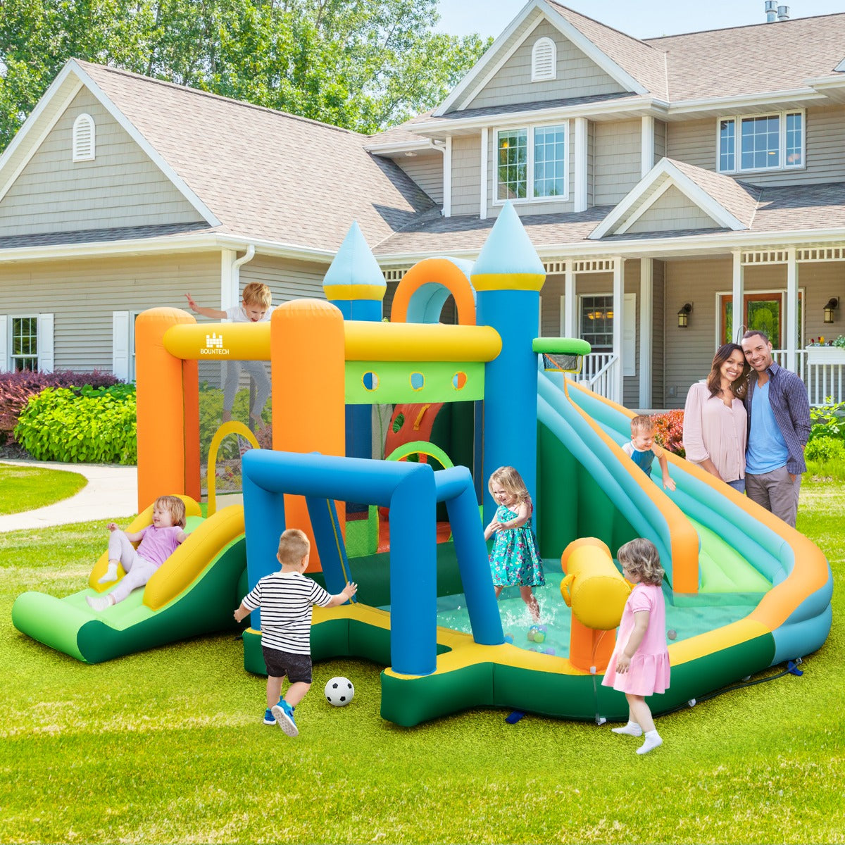 Inflatable Water Slide Blowup Water Park with Splash Pool (Without Blo ...