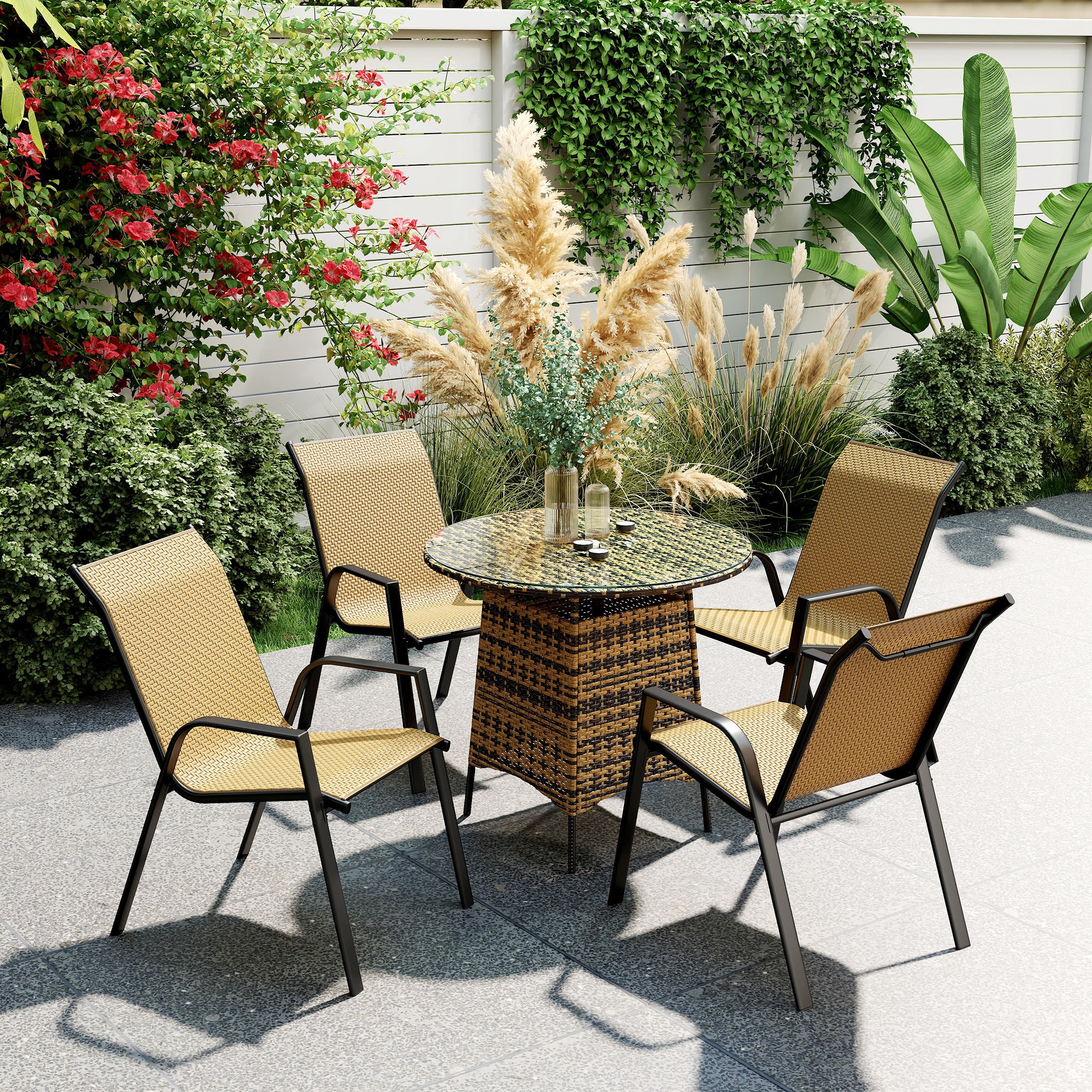 Outsunny Four-Piece Stacking Rattan Garden Seat Set - Khaki – GardenArch