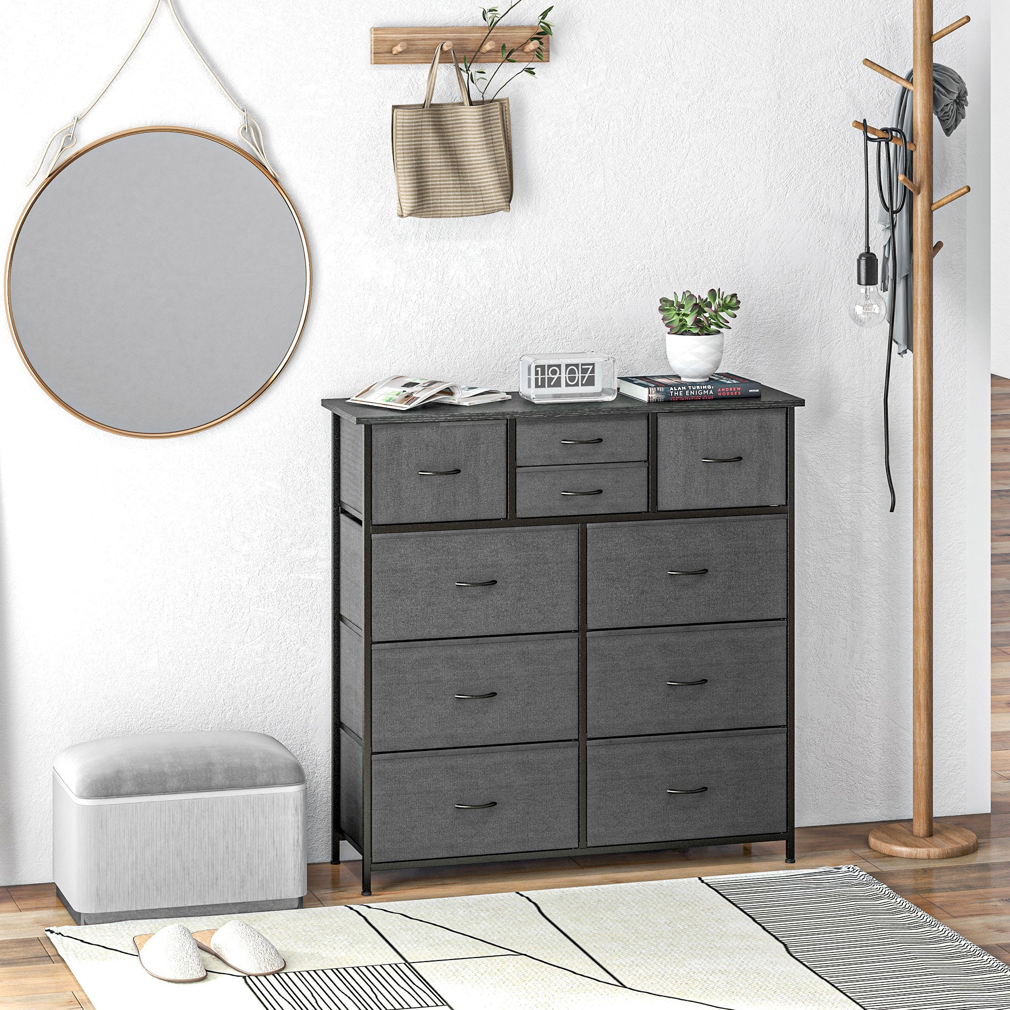 HOMCOM 10 Drawer Chest of Drawers Black Strong – GardenArch