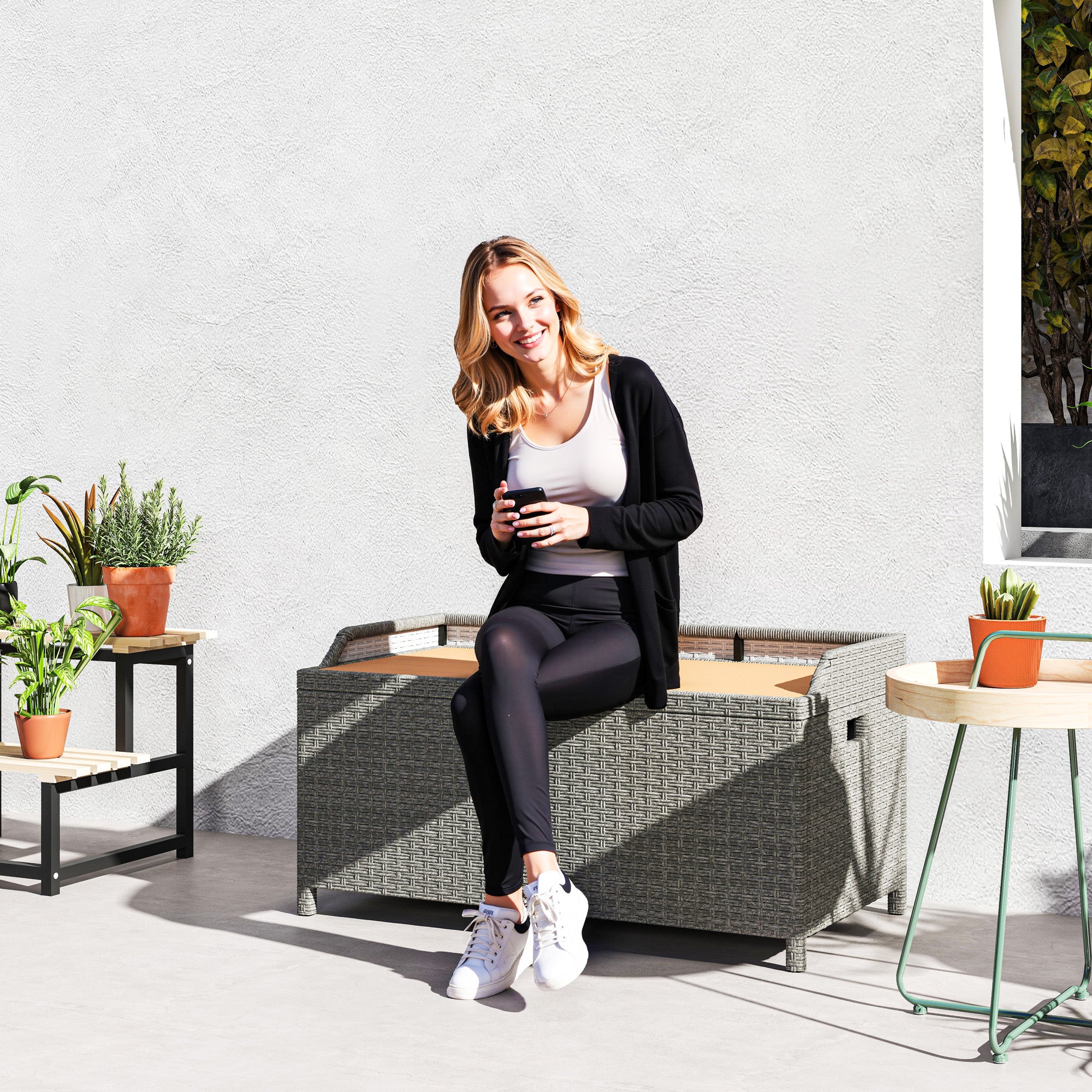 Outsunny 130 L Rattan Garden Storage Box, with Seat - Grey – GardenArch