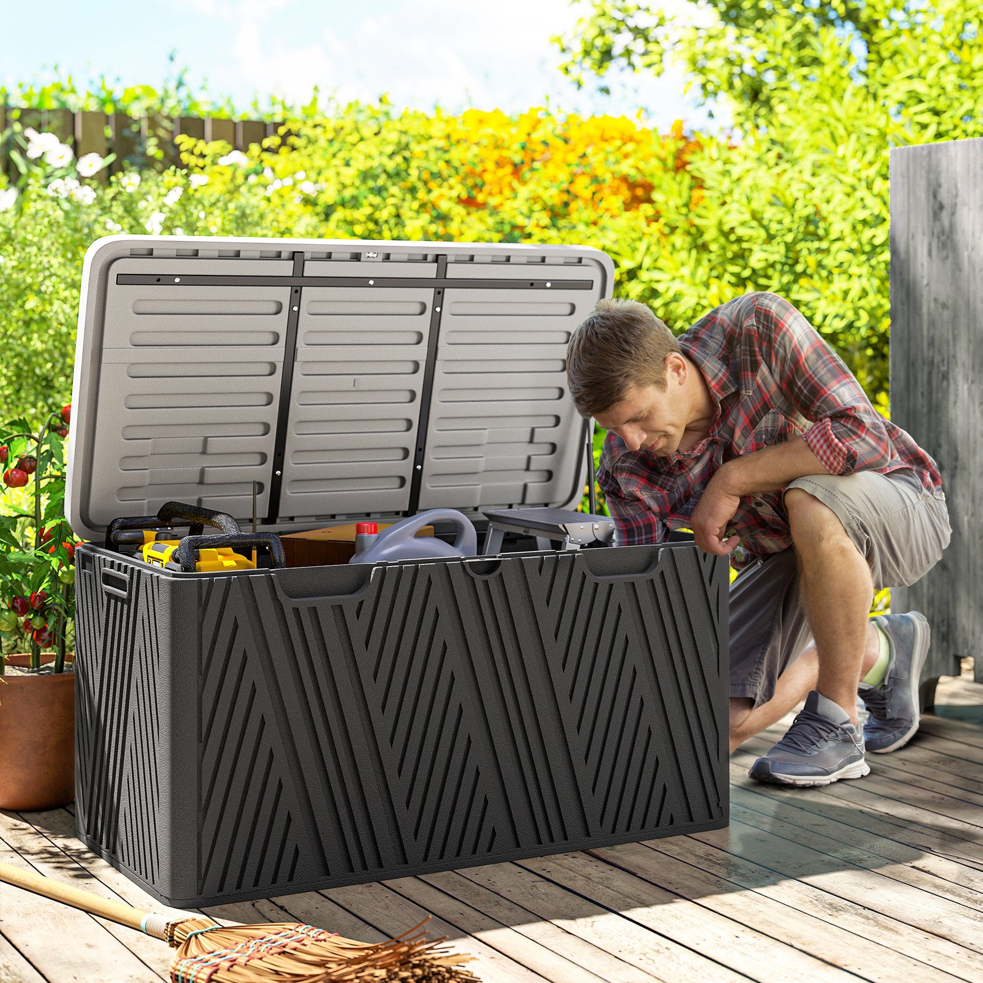 Outsunny 380L Waterproof Outdoor Storage Box, with Lockable Lid - Blac ...