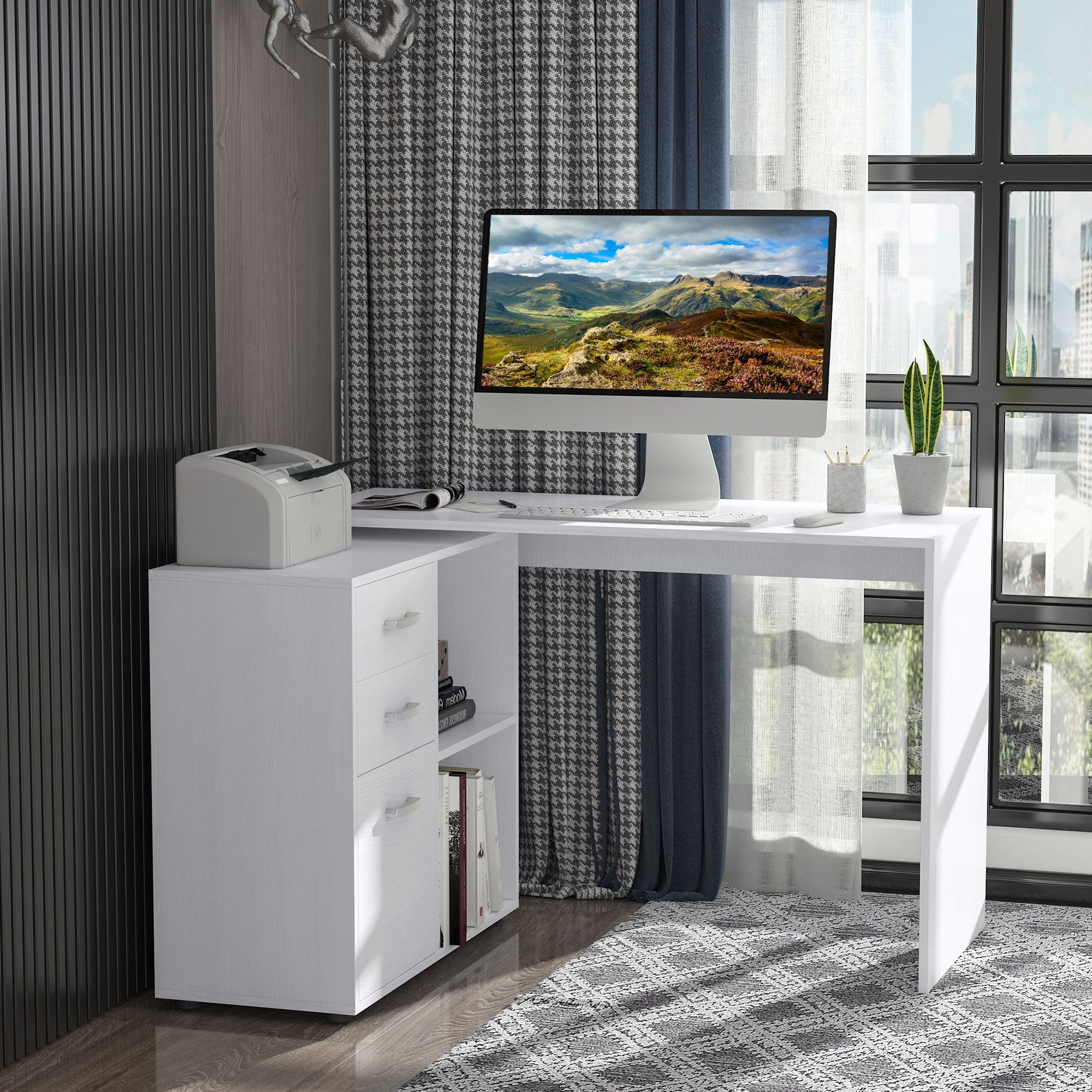 HOMCOM Computer Desk Table Workstation Home Office L Shape Drawer Shel ...