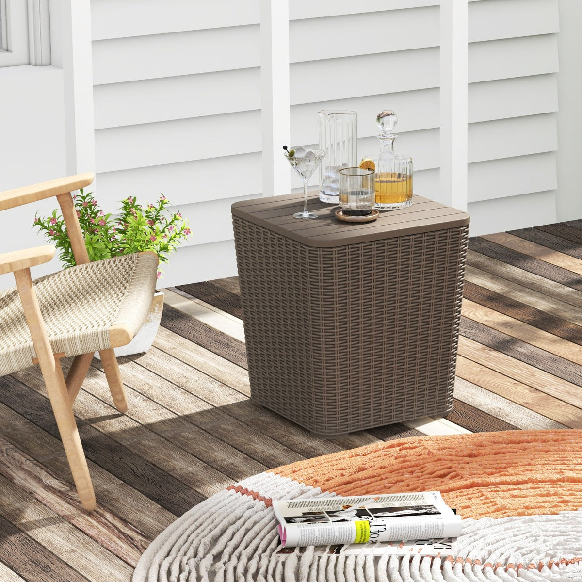 Outdoor Resin Storage Side Table with Removable Lid and Wicker-woven A ...