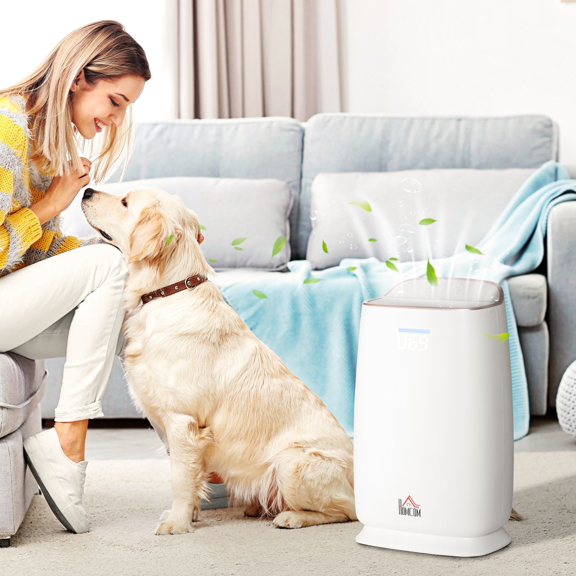 HOMCOM Quiet Air Purifiers for Bedroom with 3-Stage Carbon HEPA Filtra ...