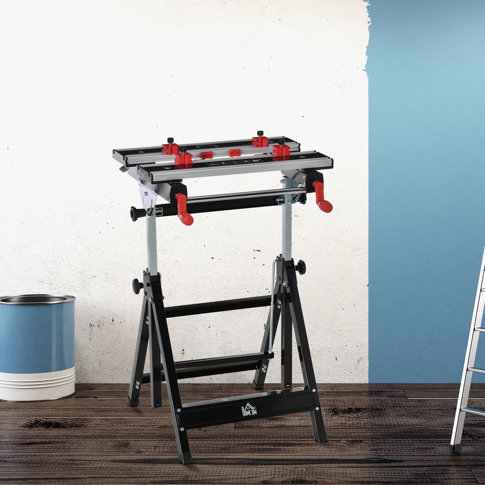 HOMCOM Foldable Work Bench Tool Stand with Adjustable Height and Clamp ...