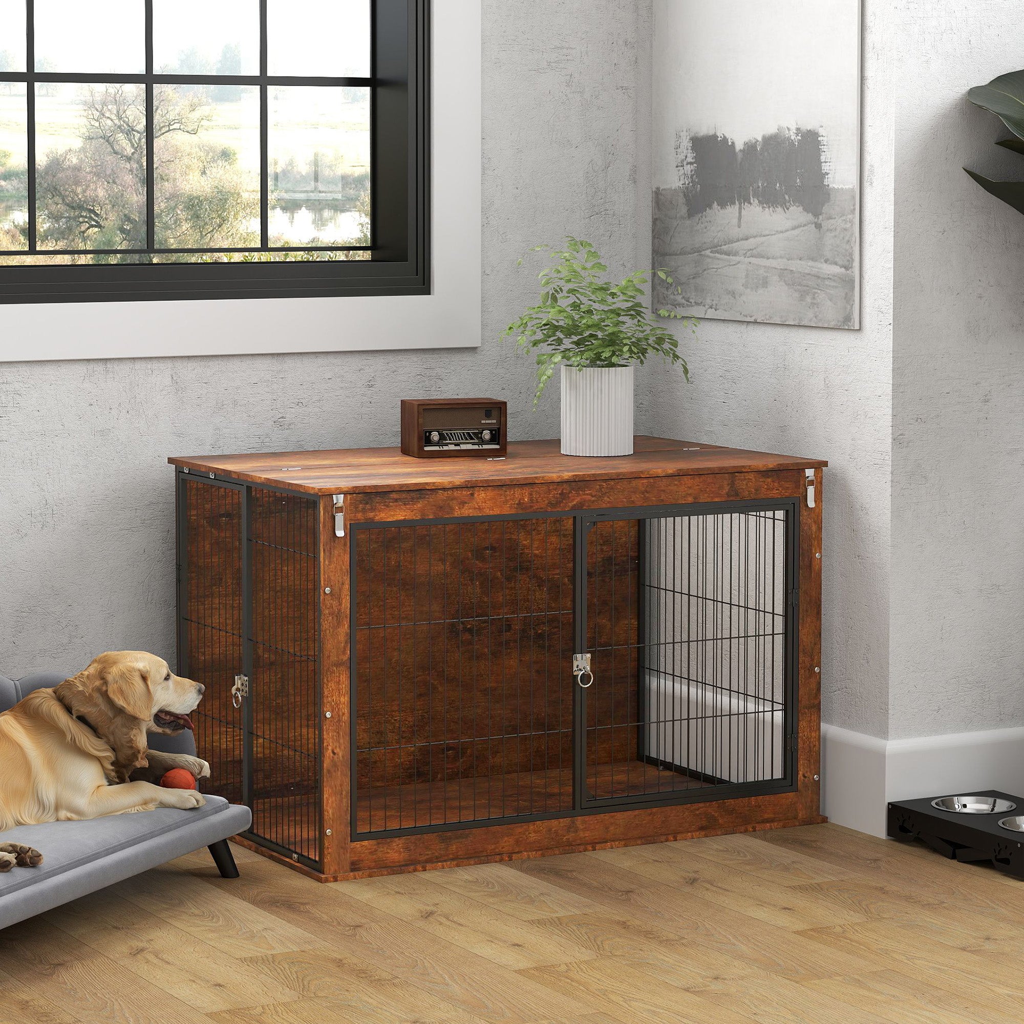 PawHut Dog Crate Furniture with Openable Top, Two Doors, for Extra Lar ...