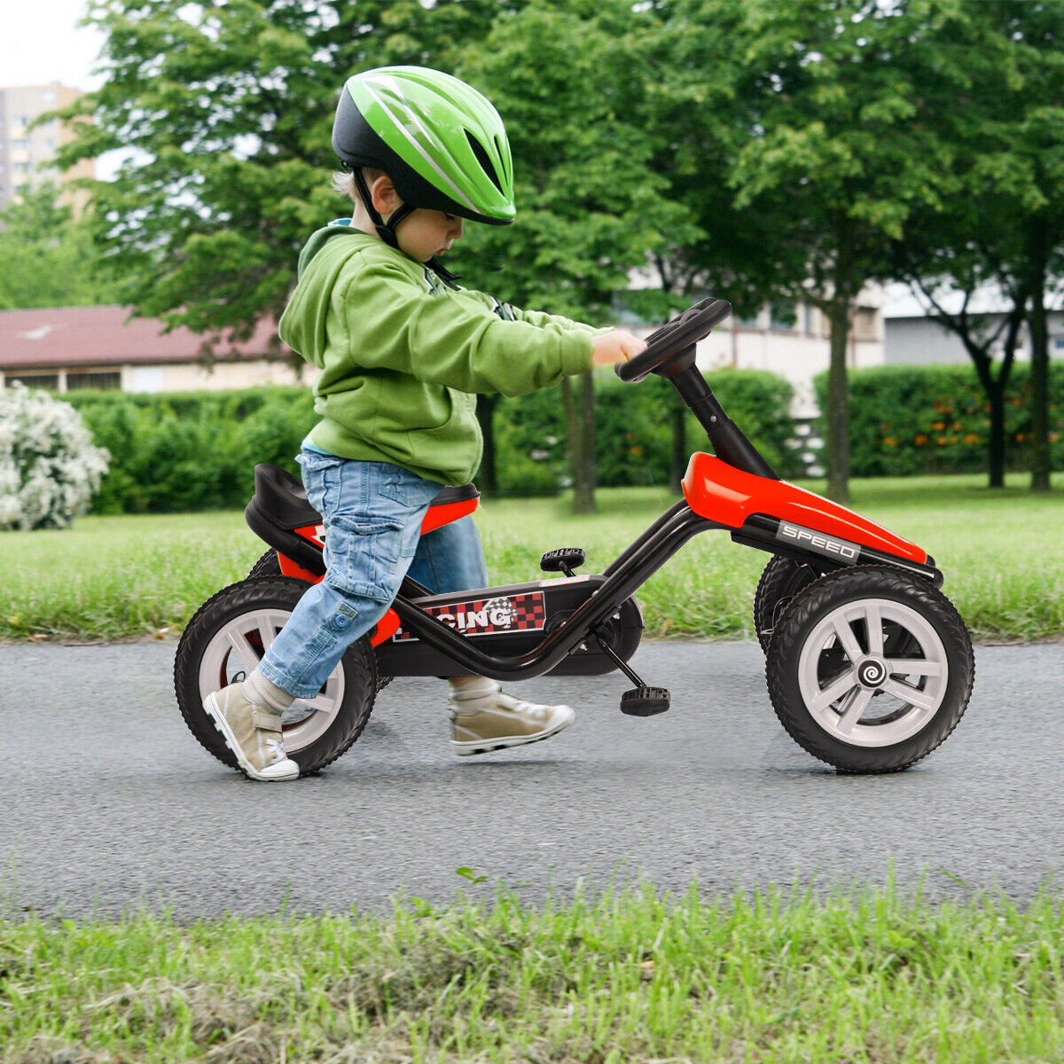 Kids Go Kart with Fully Enclosed Safety Chain Cover and Anti-Slip Whee ...