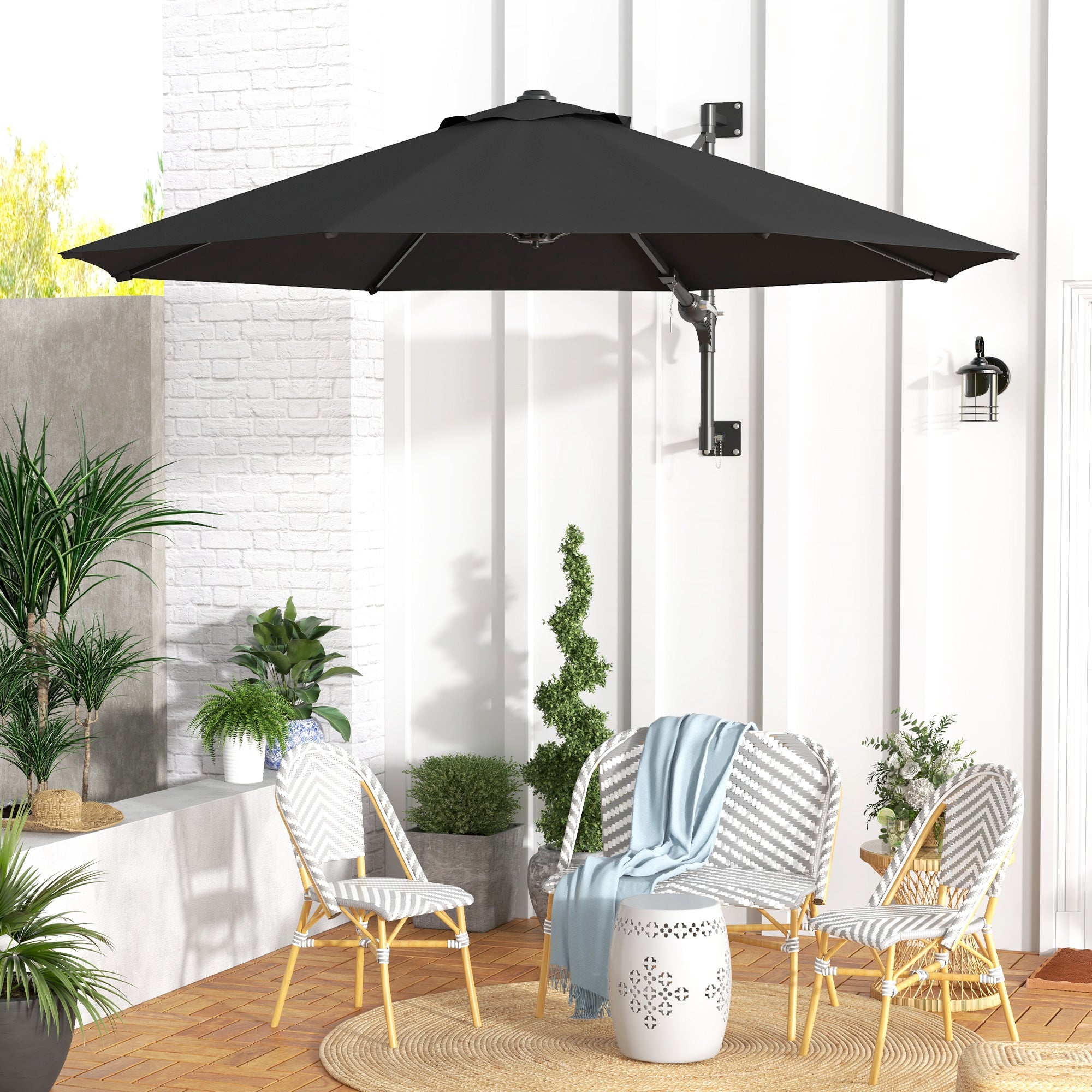 Outsunny 3m Wall-Mounted Parasol Shade, with Handle - Grey – GardenArch