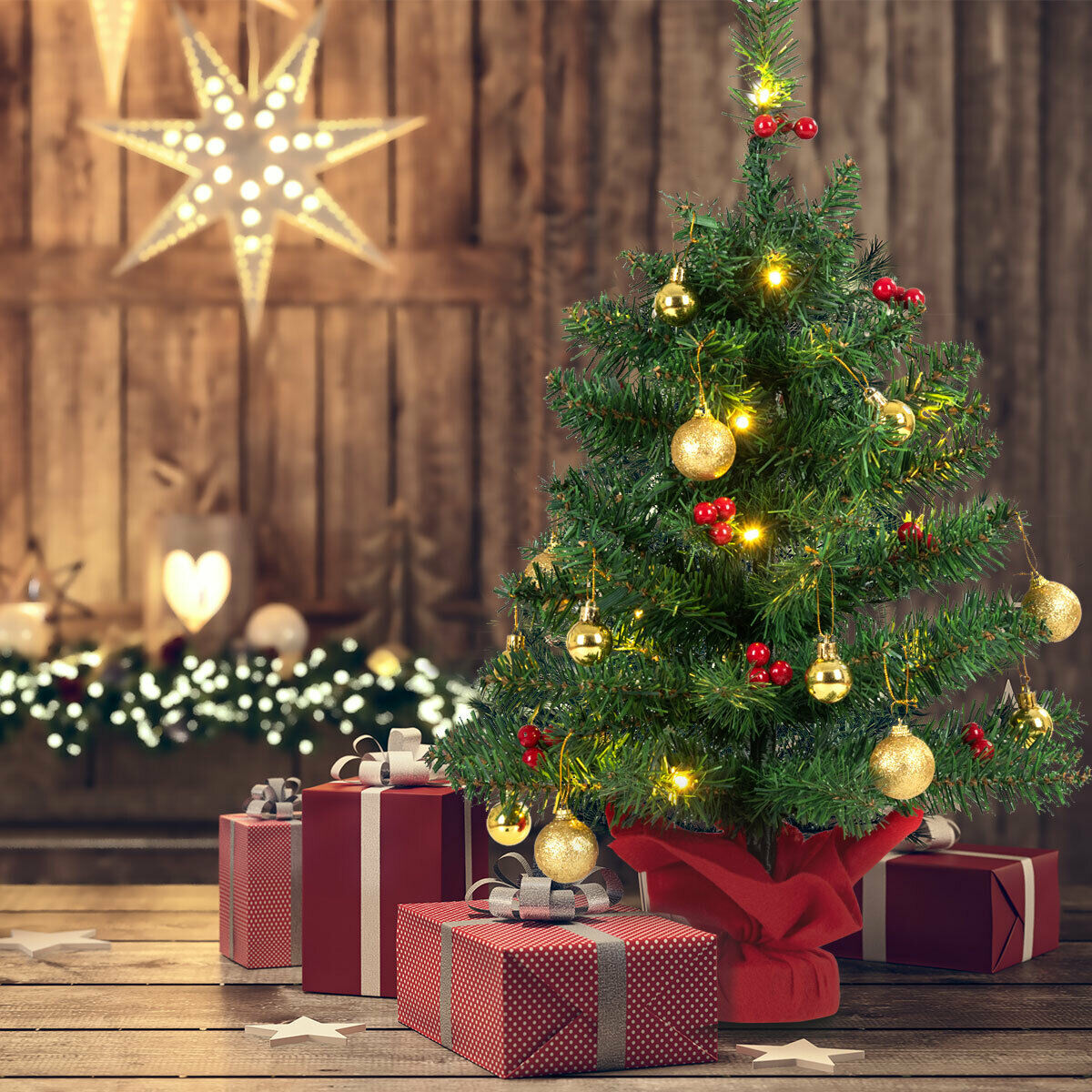 2FT 60cm PVC Artificial Christmas Tree with LED Lights – GardenArch