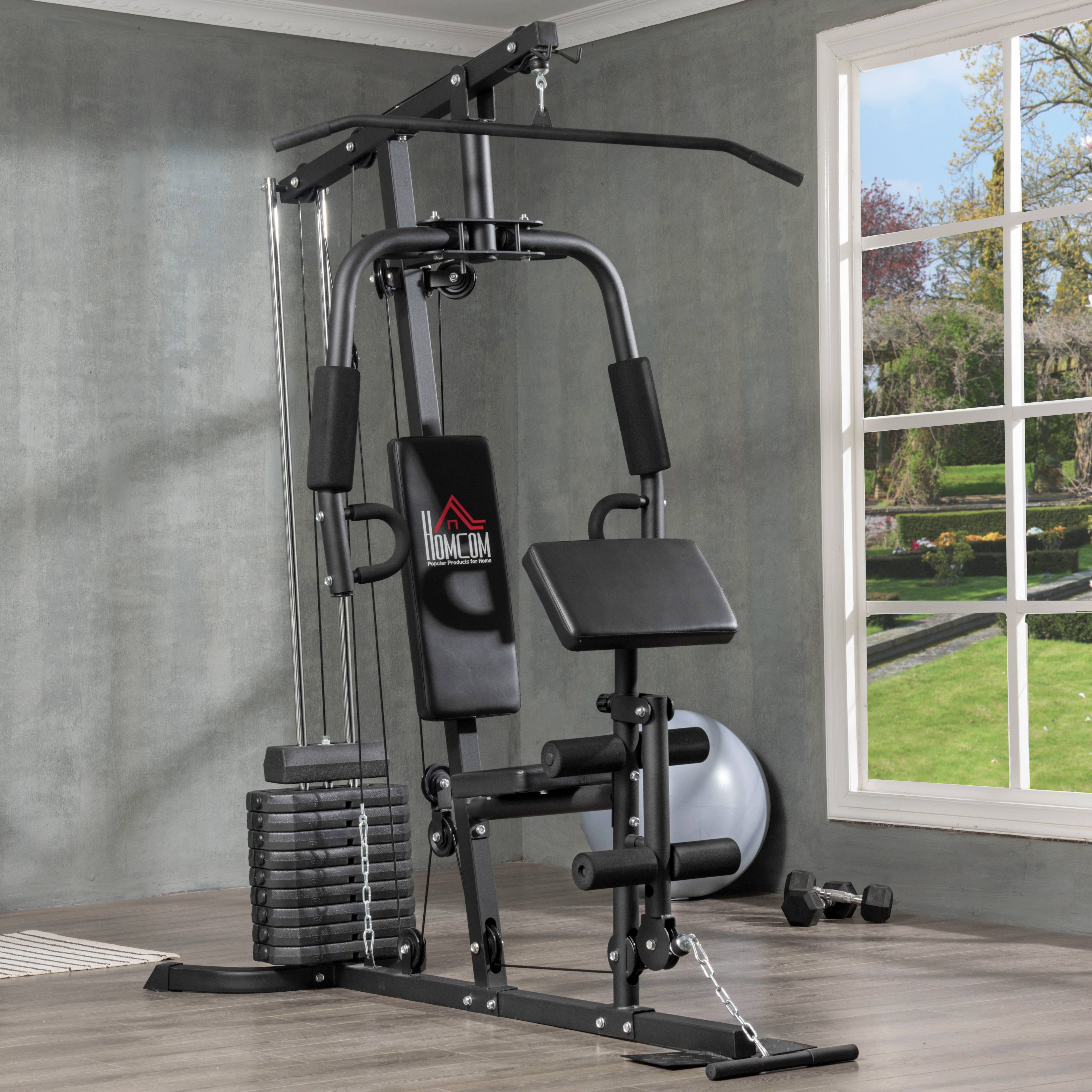 HOMCOM Multi-Exercise Gym Station, with 45kg Weight Stack, for Full Bo ...