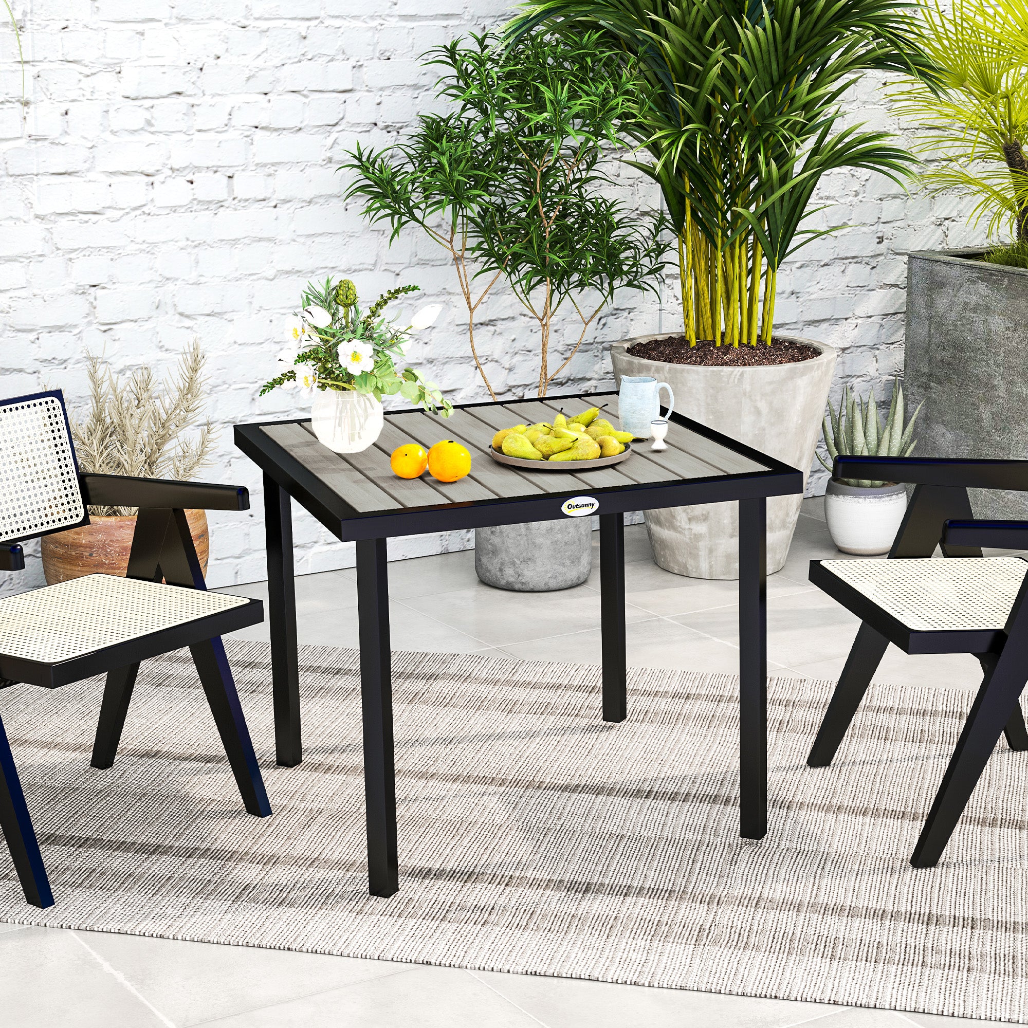 Outsunny Square Garden Dining Table with 5.4cm Parasol Hole, Slatted T ...