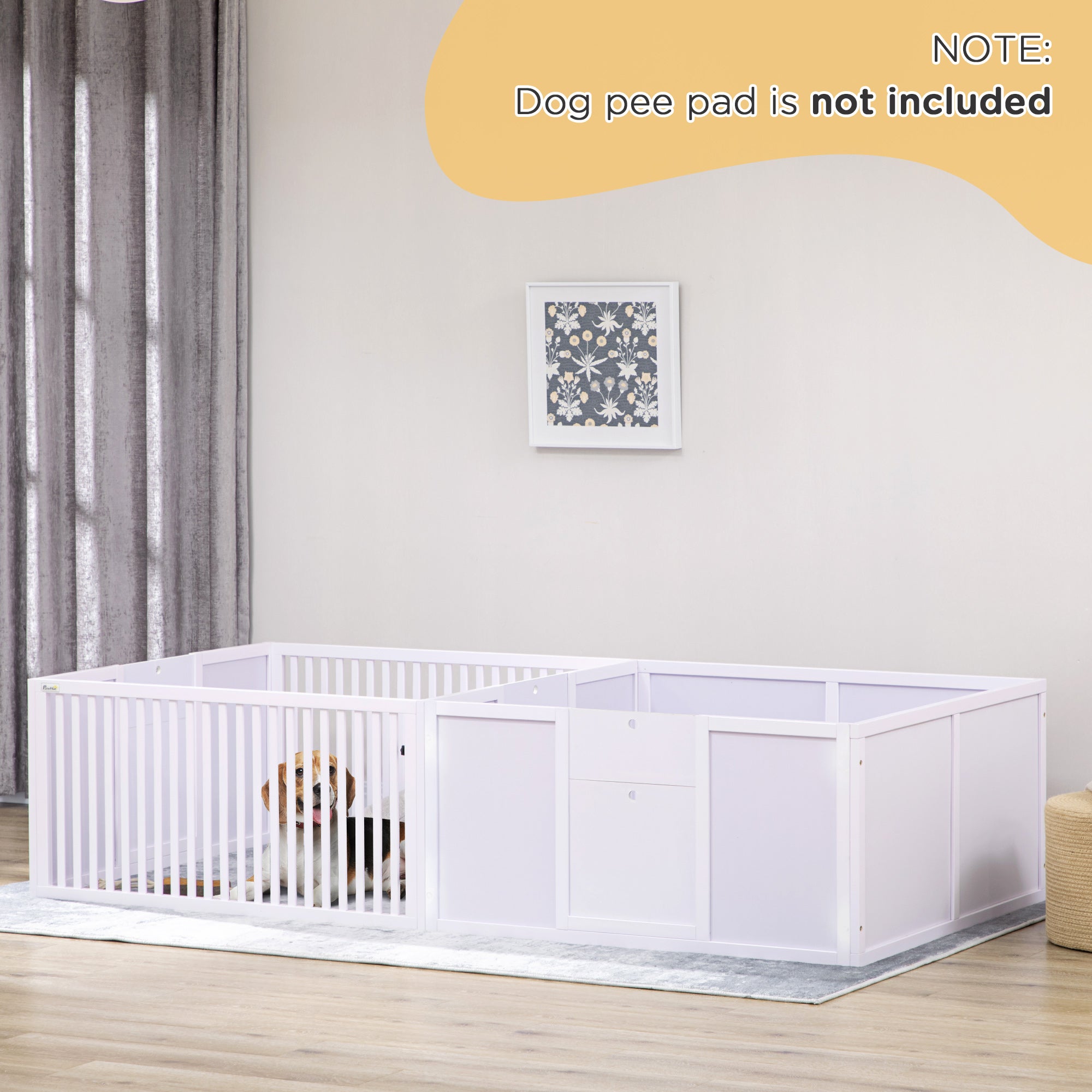 PawHut 7 Panels Playpen with 3 Doors for Baby Dogs, Two-Room Design Pu ...