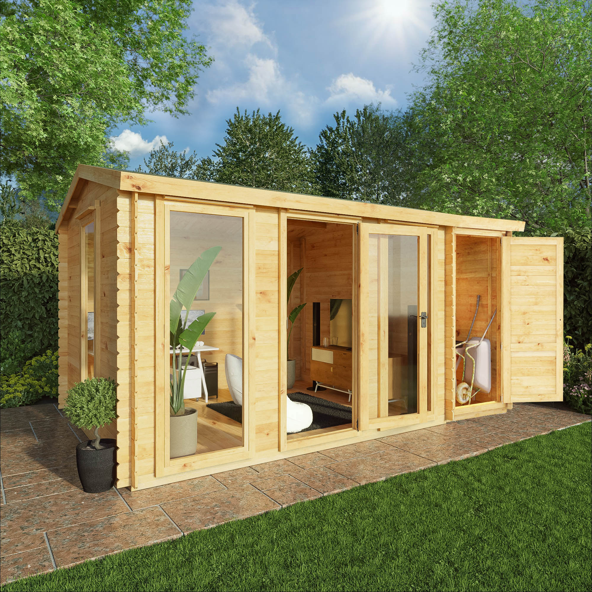 Limited Stock! 4.6M X 3M Log Cabin with Side Shed – 19mm – GardenArch