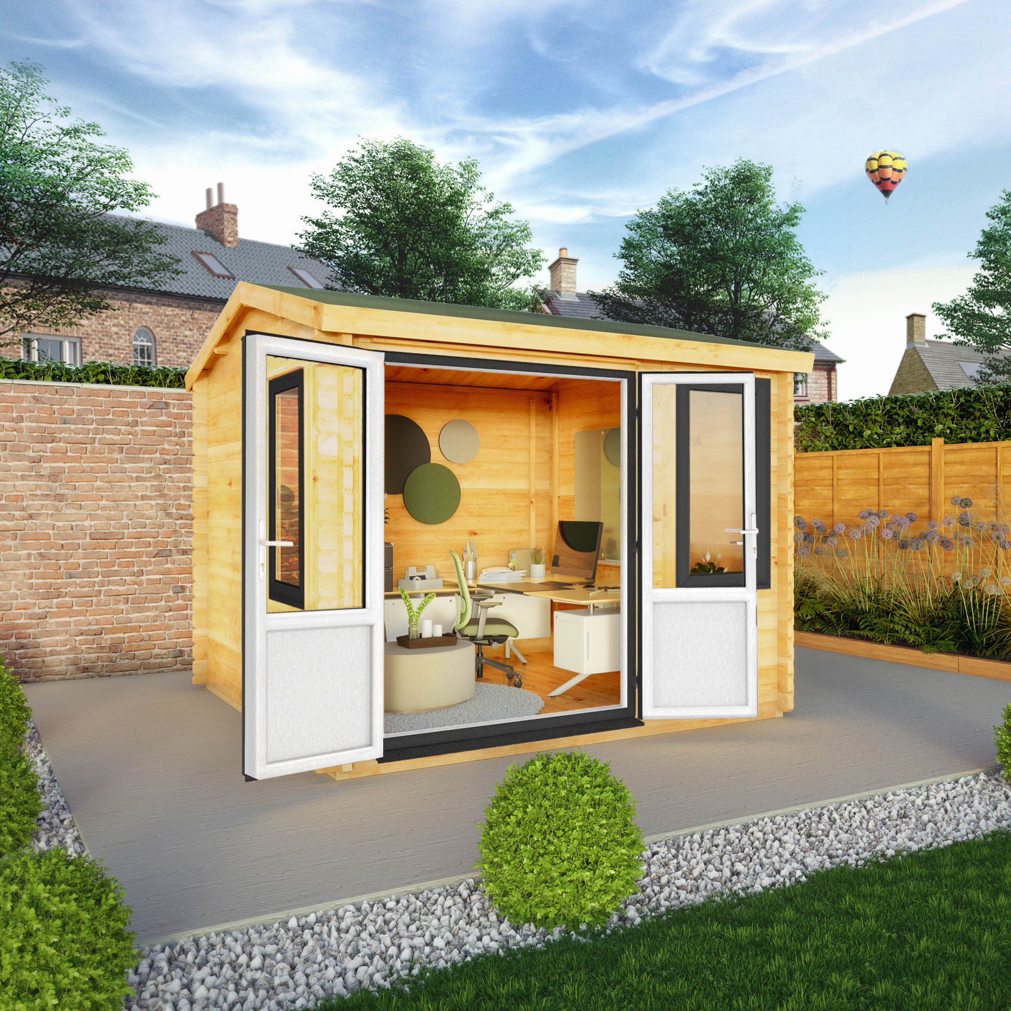 3M X 3M Home Office Elite - Grey Log Cabin Garden Room – GardenArch