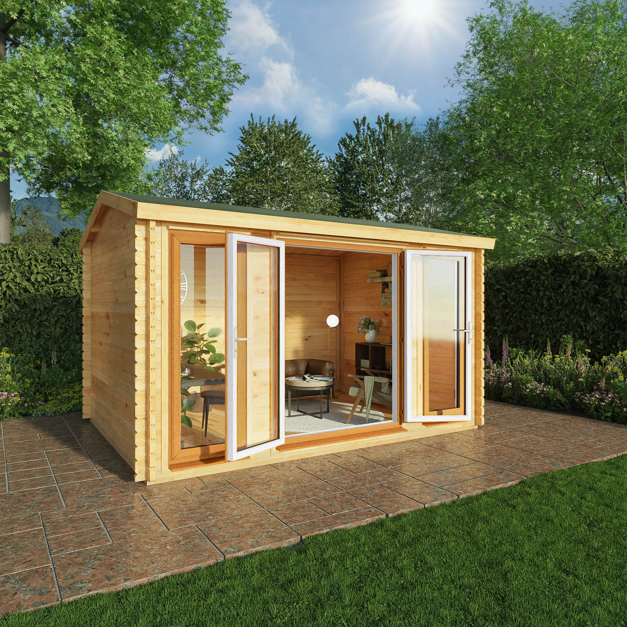 4M X 3M Home Office Studio - 44Mm (Upvc Windows & Door) - Oak