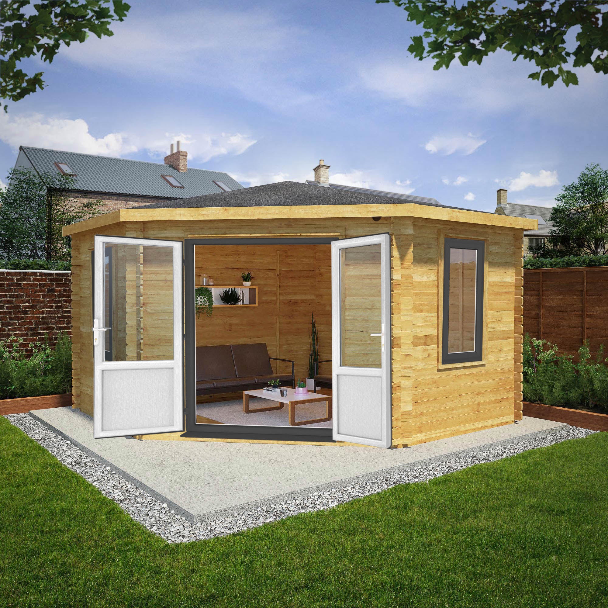 4M X 4M Corner Cabin - 44Mm (Upvc Windows & Door) - Grey – GardenArch