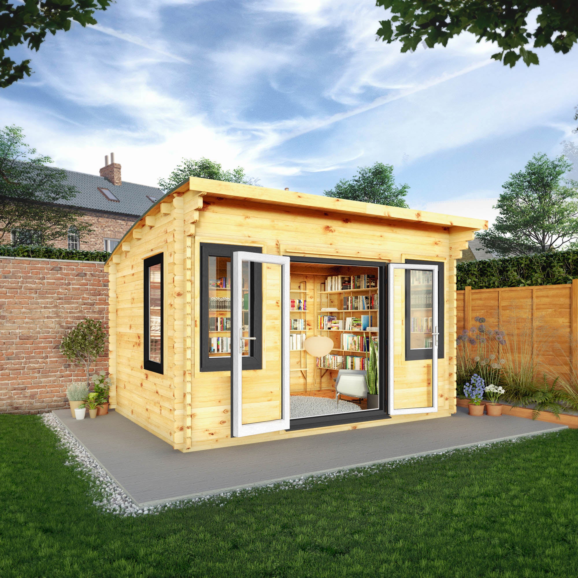 4M X 3M Curved Roof Log Cabin - 44Mm (Upvc Windows & Door) - Grey ...