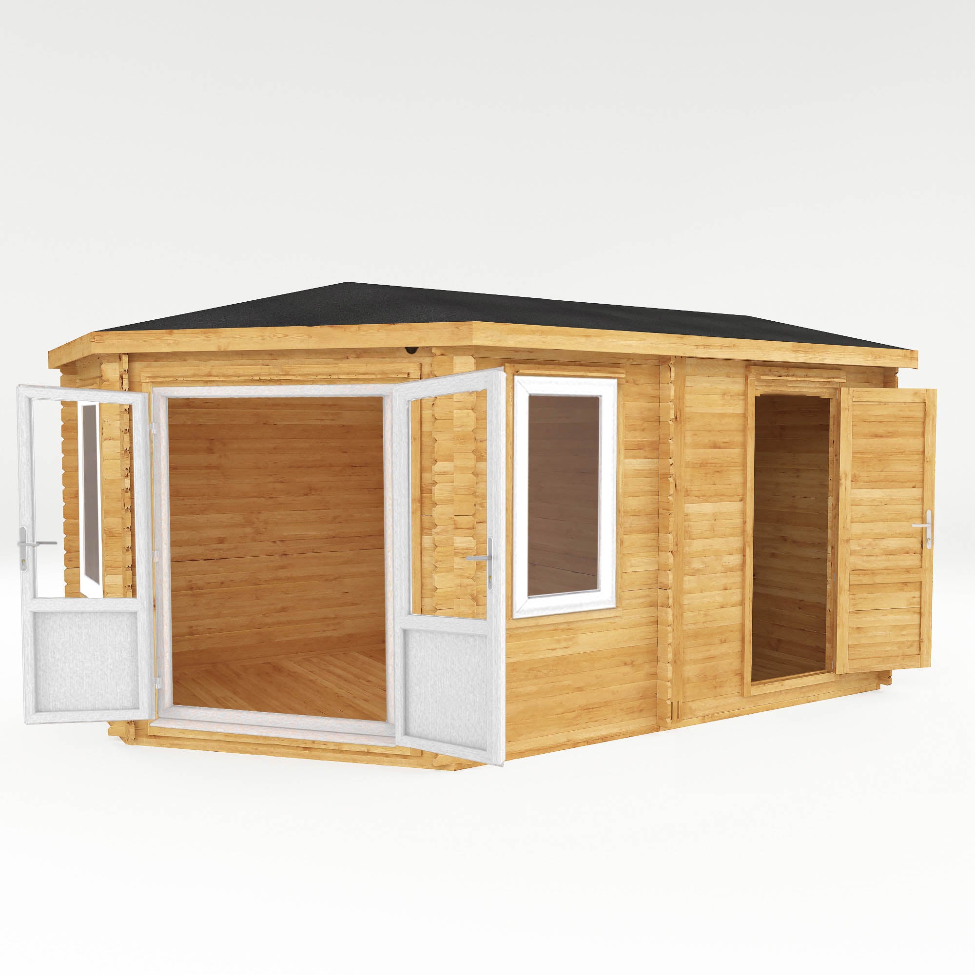 5M X 3M Corner Lodge Log Cabin With Side Shed - 44Mm (Upvc Windows & D ...
