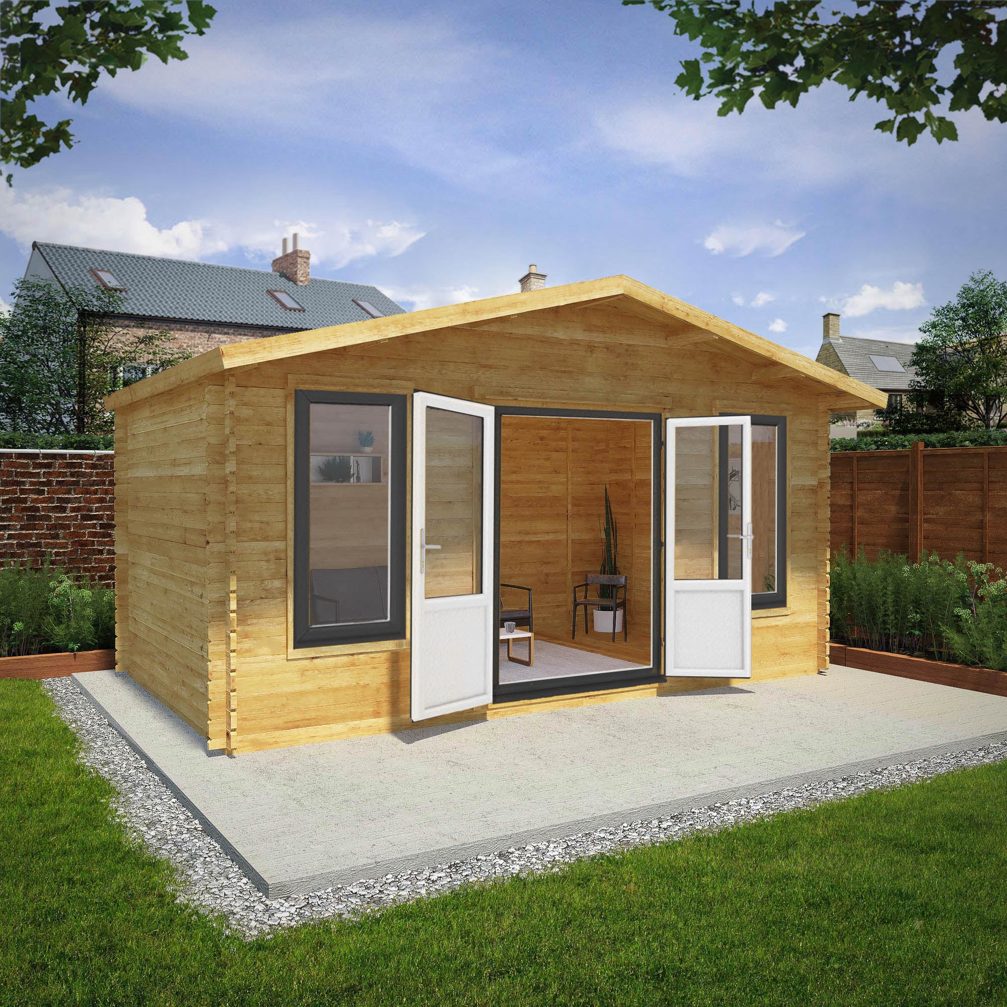 5M X 3M Retreat Log Cabin - 44Mm (Upvc Windows & Door) - Grey – GardenArch