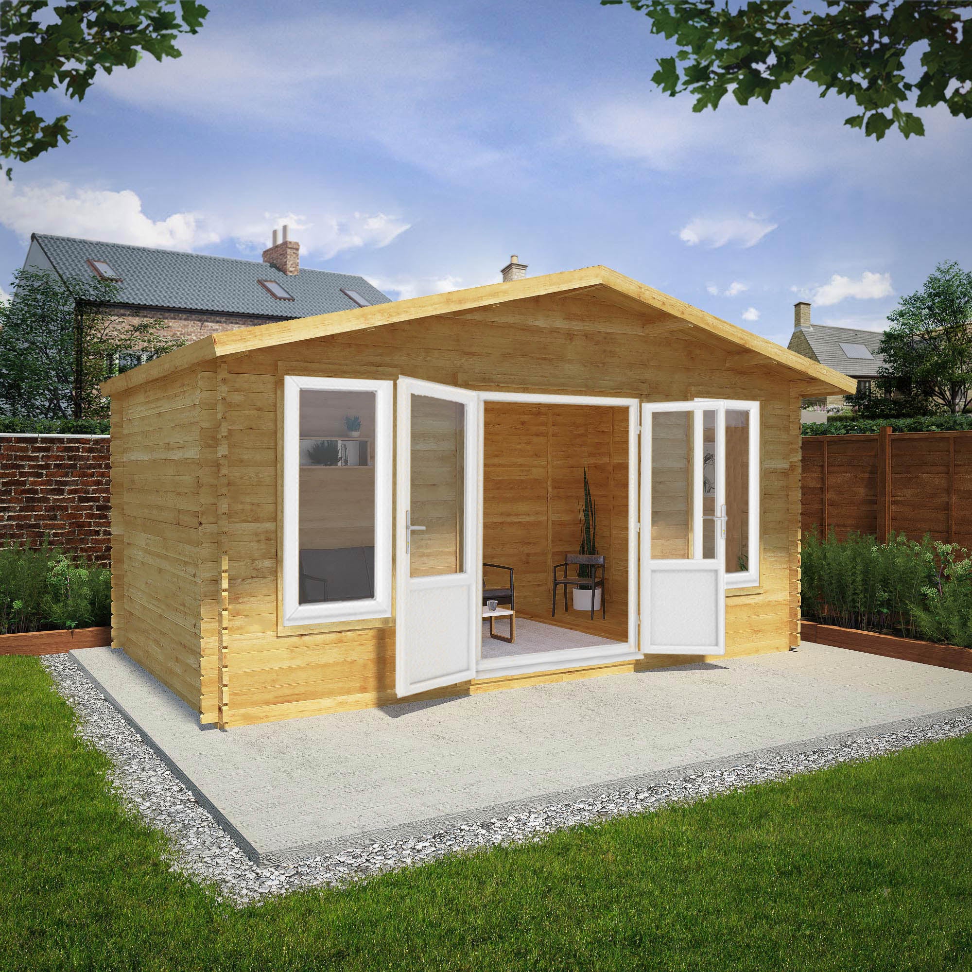 5M X 3M Retreat Log Cabin - 44Mm (Upvc Windows & Door) - White – Gardenarch
