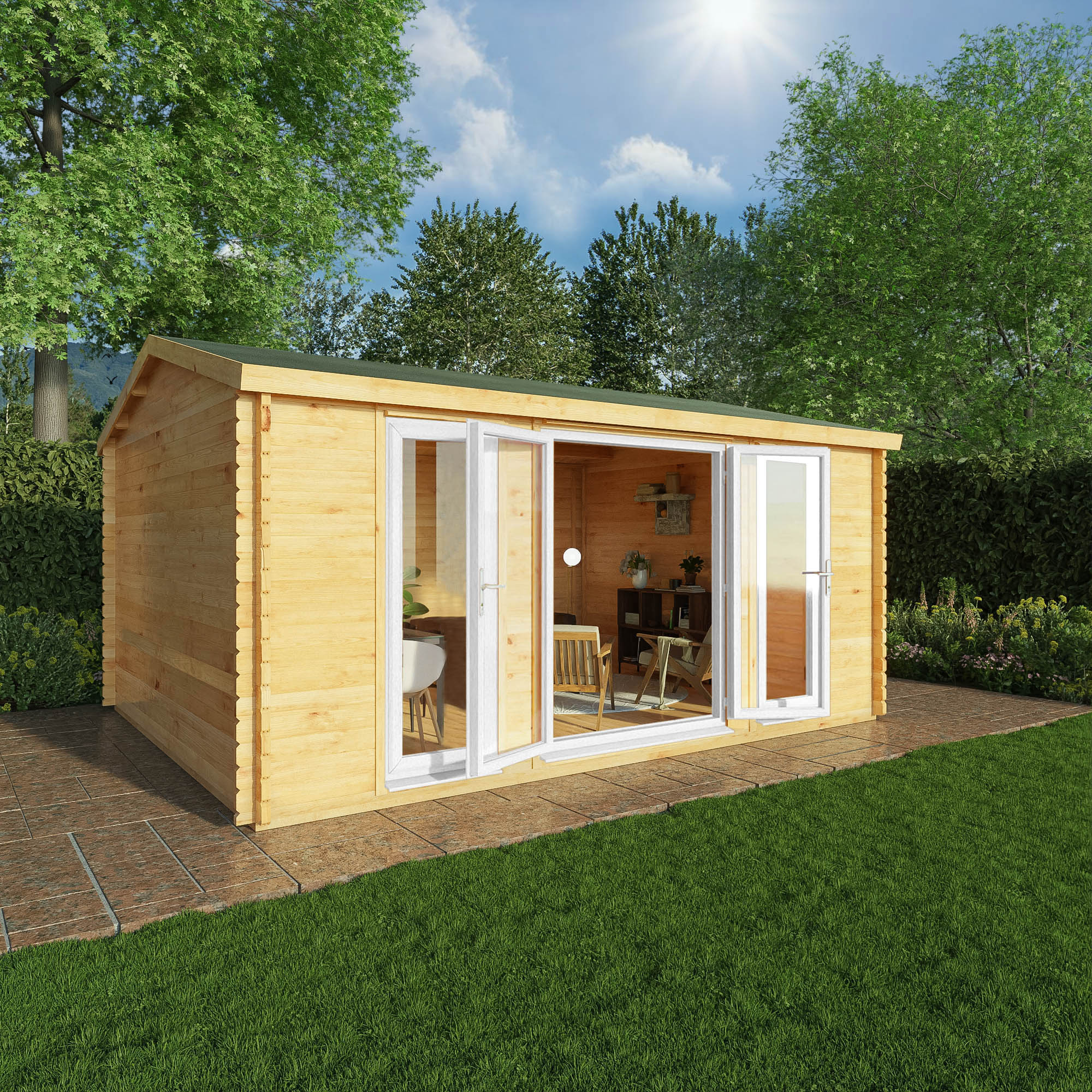 5M X 4M Log Cabin Office - White UPVC Windows & Door – GardenArch