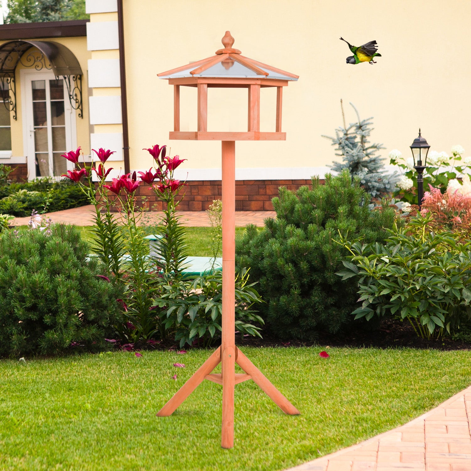 PawHut Deluxe Bird Stand Feeder Table Feeding Station Wooden Garden Wo ...
