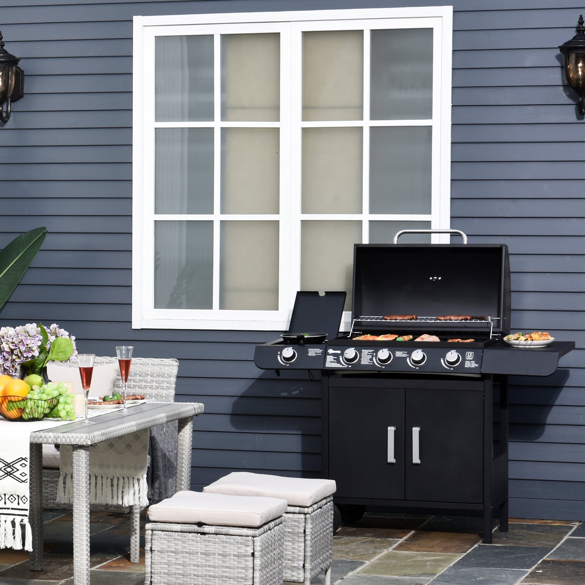 Outsunny 4+1 Gas Grill BBQ Trolley with Side Burner & Storage – GardenArch