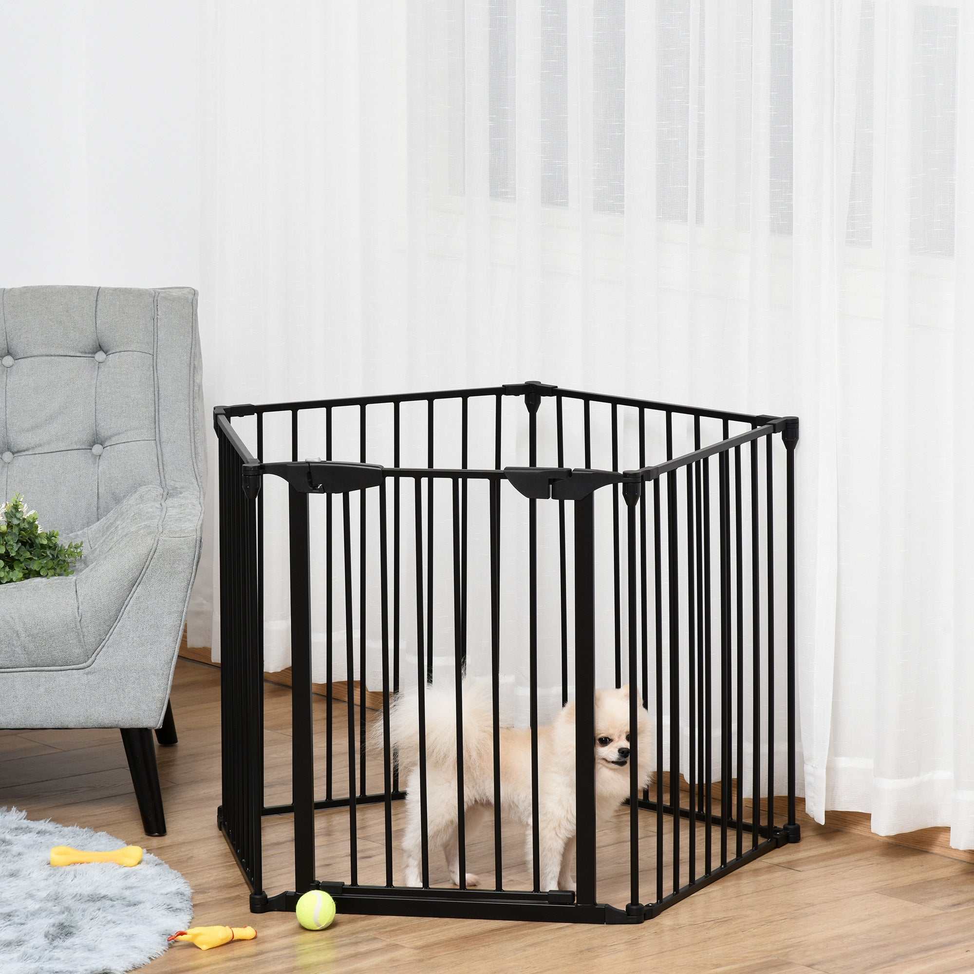 PawHut Stair Gate Dog Pens Pet PlayPen 5-Panel Freestanding Fireplace ...